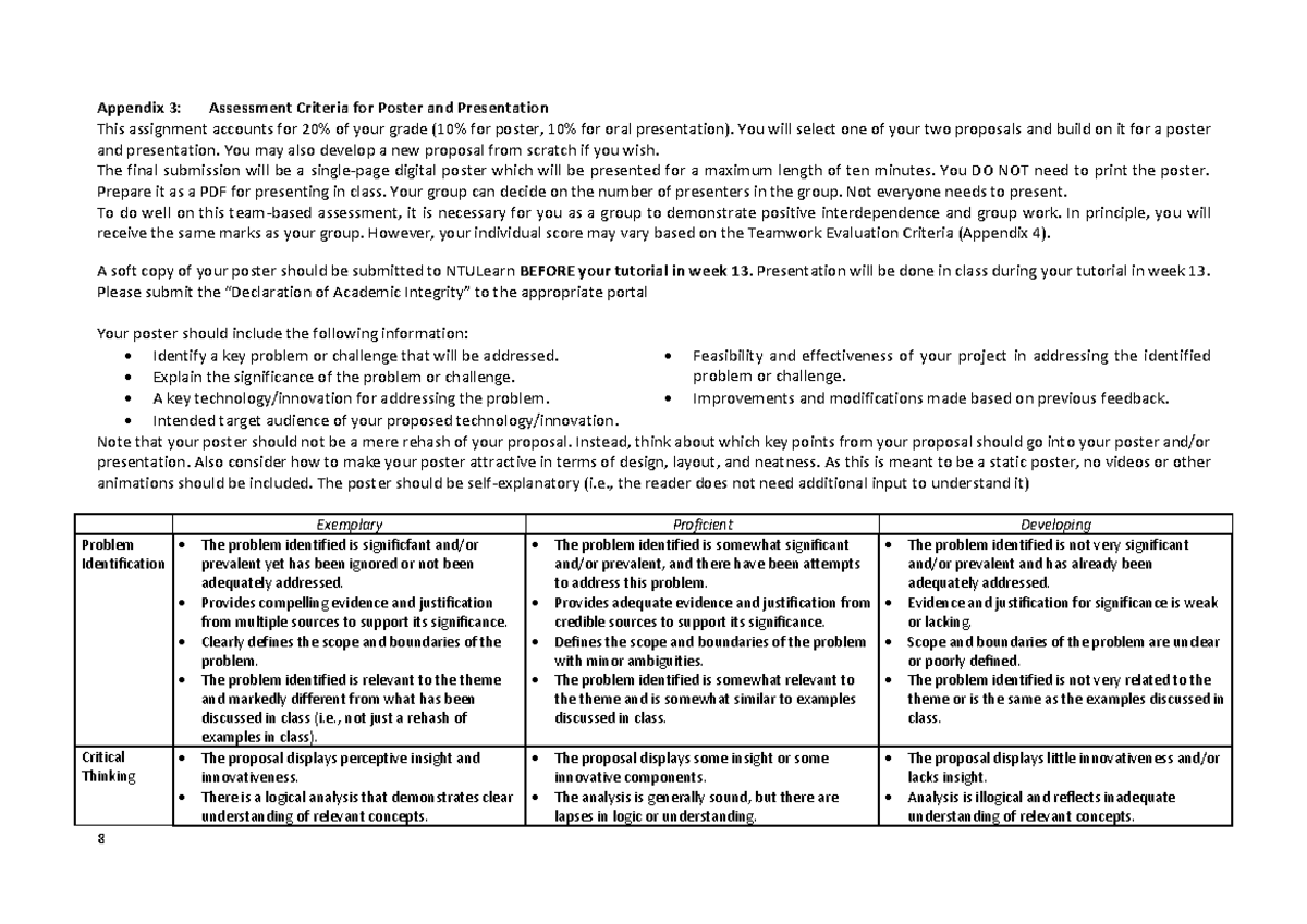 Poster guidelines cc7 - 8 Appendix 3: Assessment Criteria for Poster ...