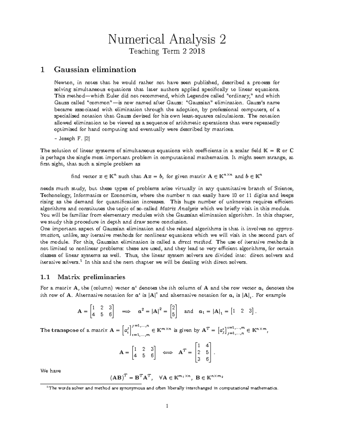 NumericalAnalysis2LectureNotes - Numerical Analysis 2 Teaching Term 2 ...