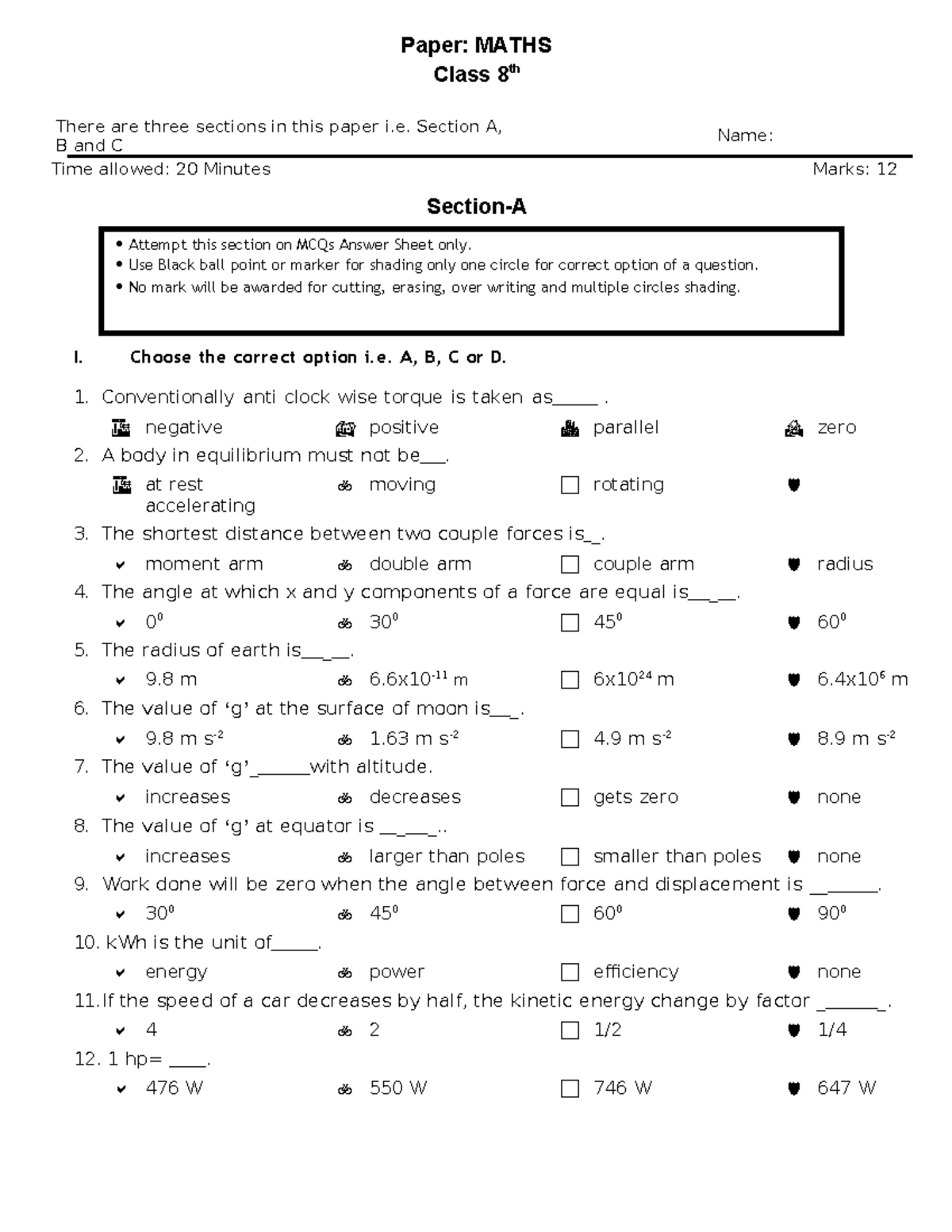 KPS class 9th physics - Paper: MATHS Class 8th Attempt this section on ...