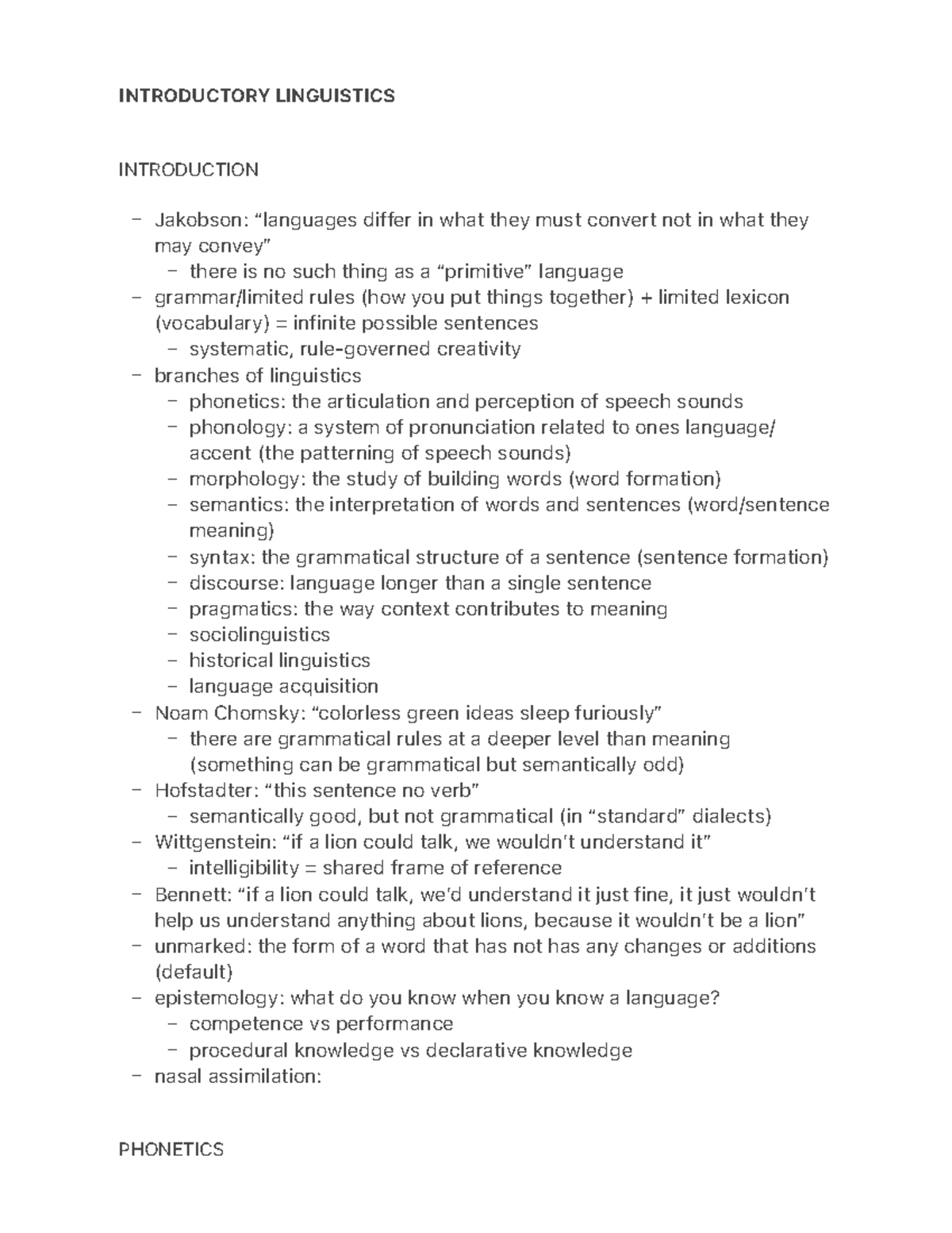 Introductory Linguistics - – – – – – – – – – – – – – – – – – – – – – – – – – – INTRODUCTORY ...
