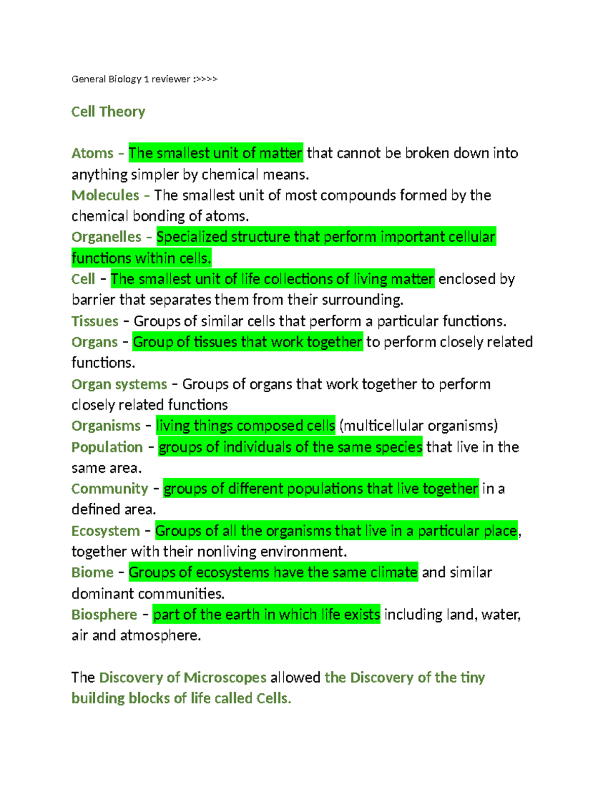 General-Biology-1-reviewer 2 - General Biology 1 reviewer :>>>> Cell ...