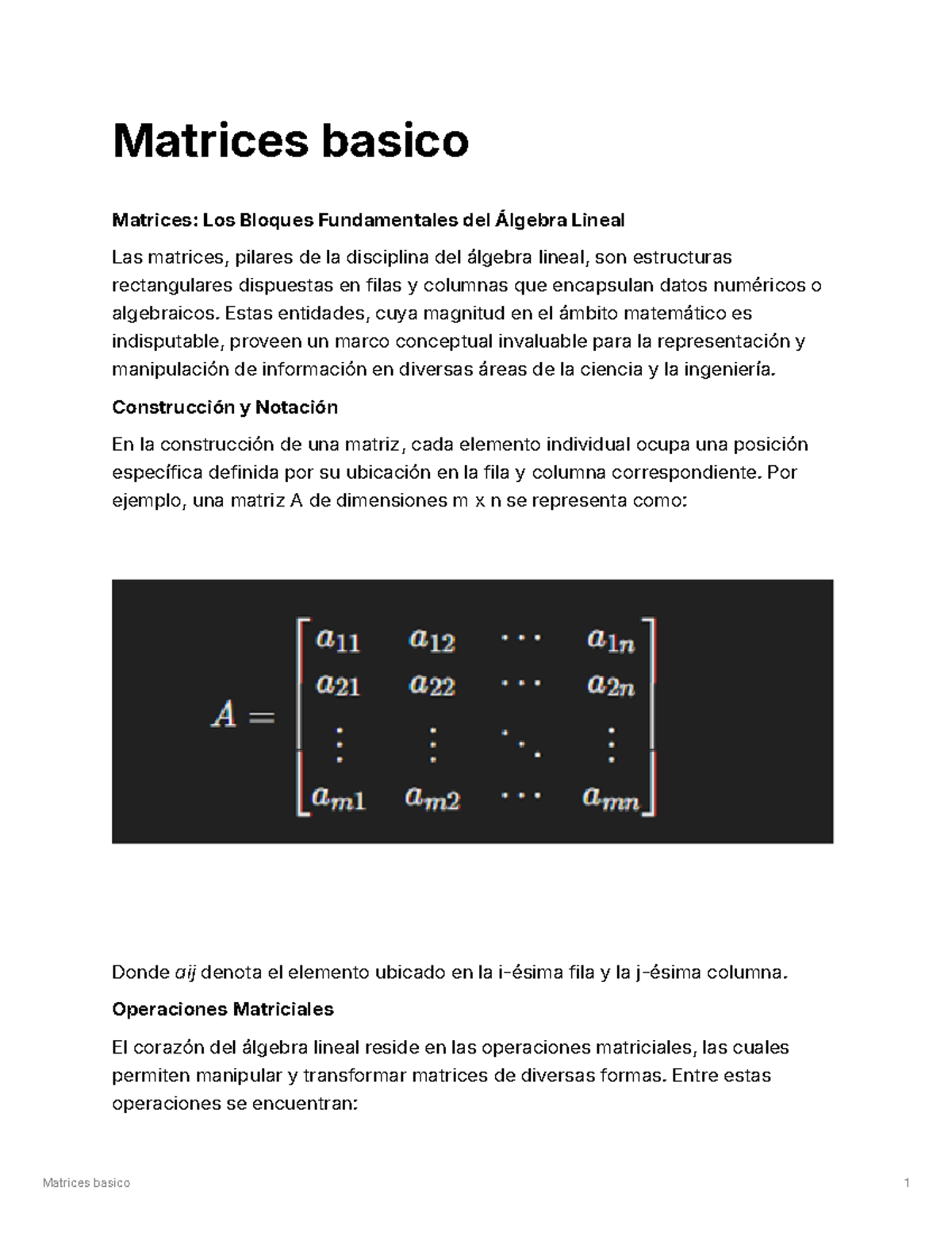 Matrices basico - Resumen Algebra y Geometria - Matrices basico 1 ...