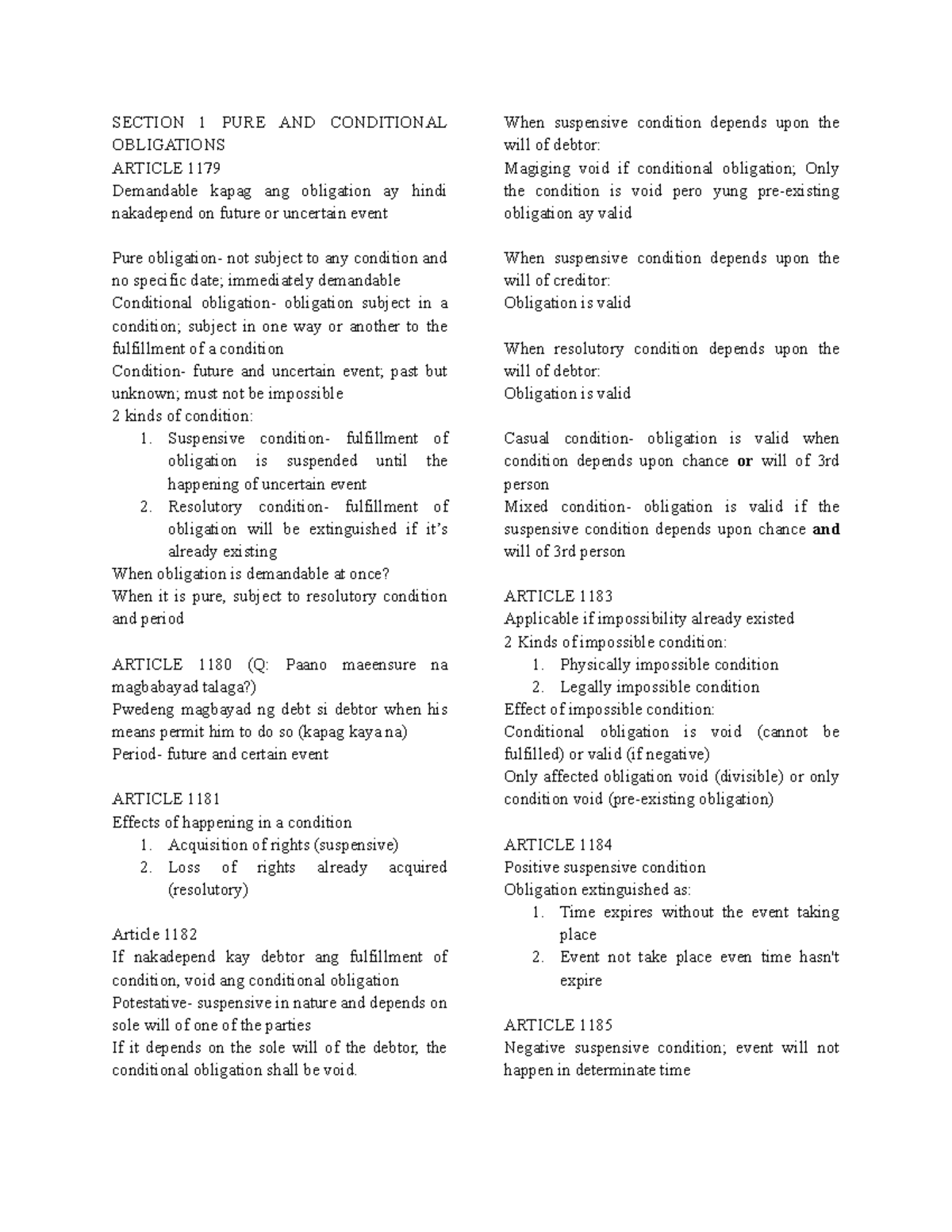 LAW 301 Chapter 3 - !!! - SECTION 1 PURE AND CONDITIONAL OBLIGATIONS ...