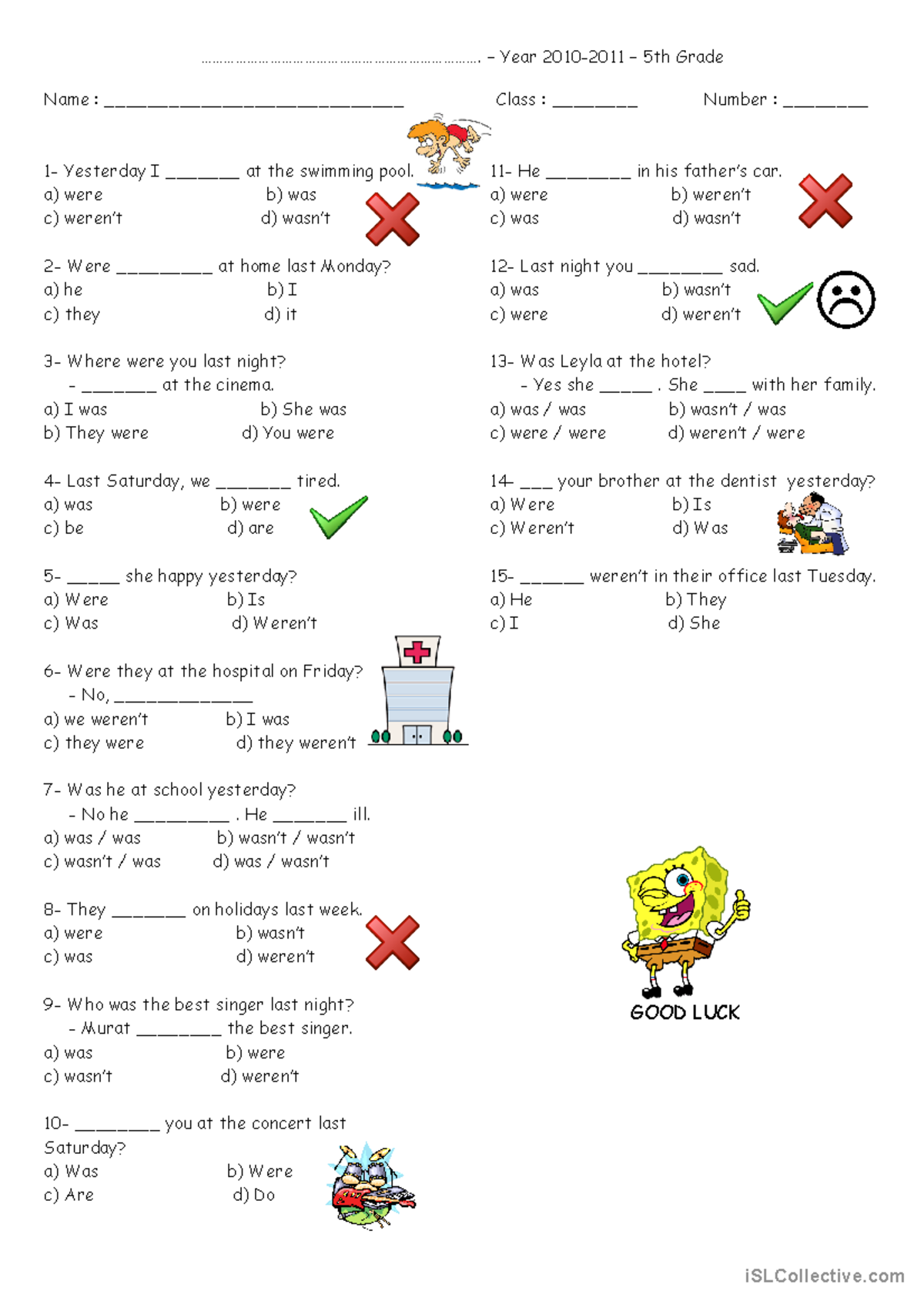 Quiz - Was or Were - verb to be past tense - - Studocu