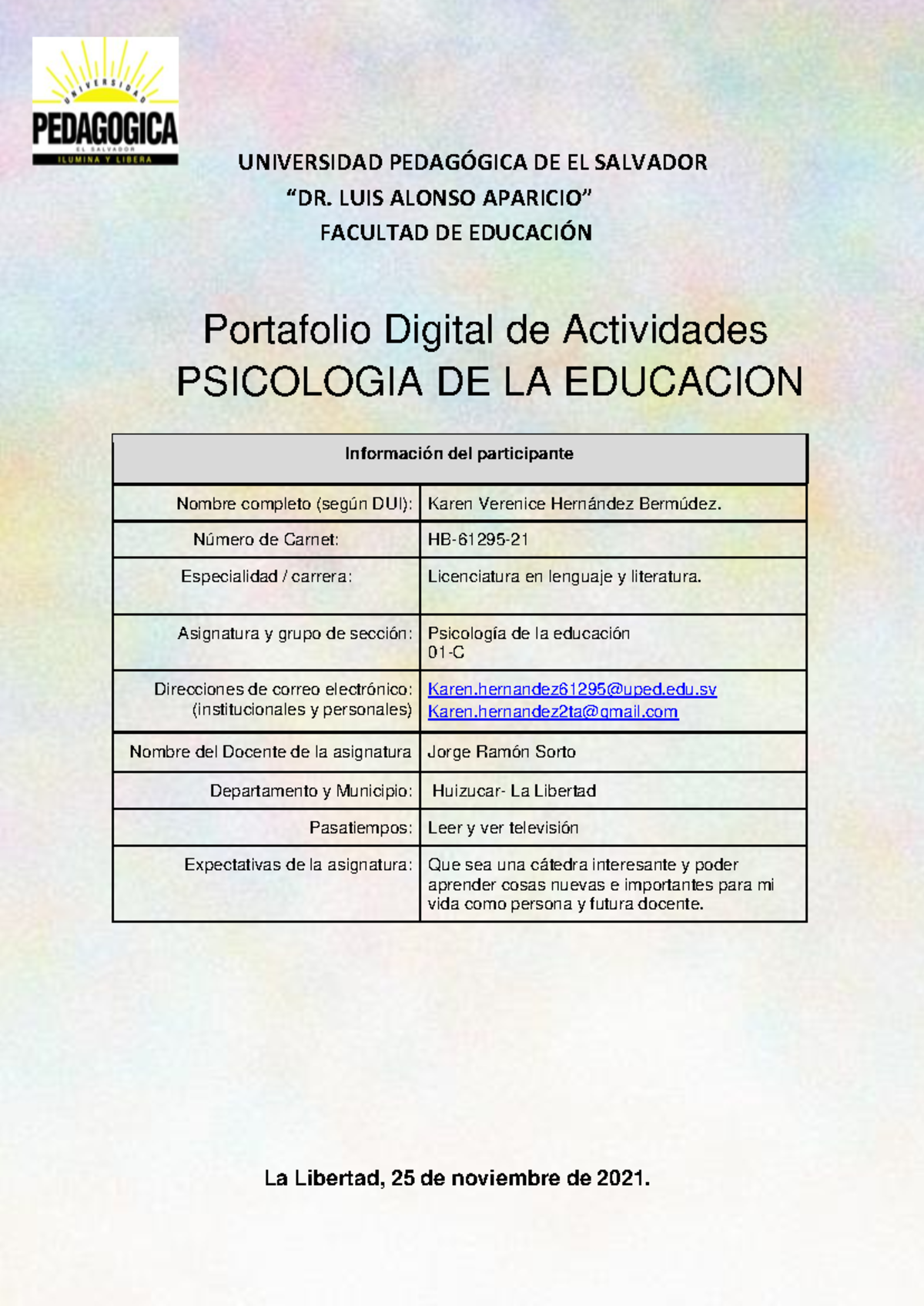 Portafolio Digital en DEVA-2 - UNIVERSIDAD PEDAG”GICA DE EL SALVADOR