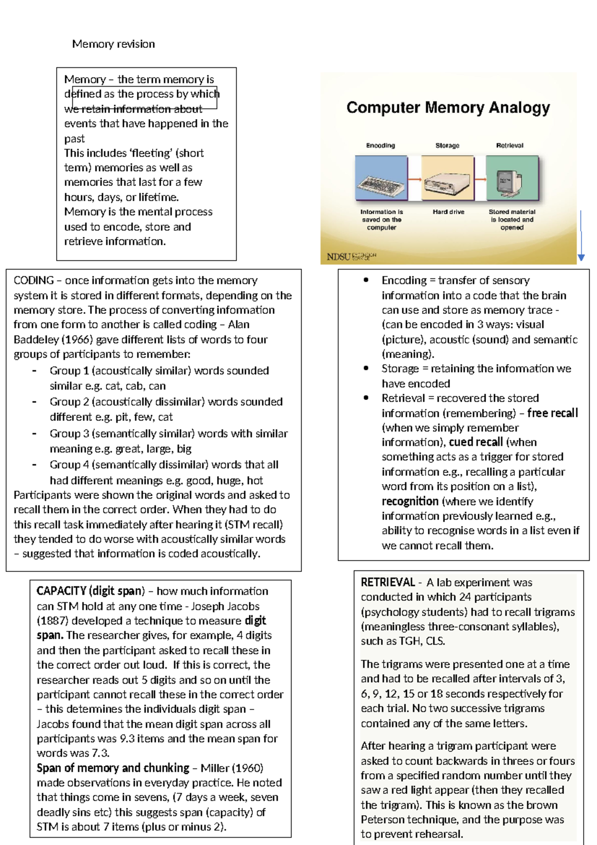Memory revision - 1 - Memory revision c Memory – the term memory is ...