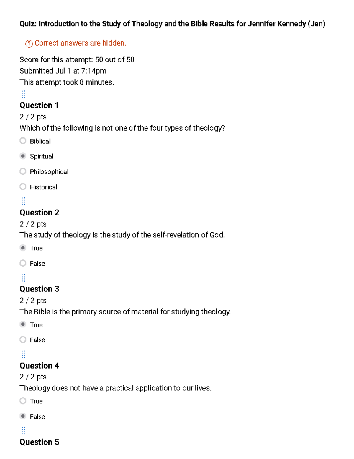 50:50 THEO Quiz Introduction to the Study of Theology and the Bible ...