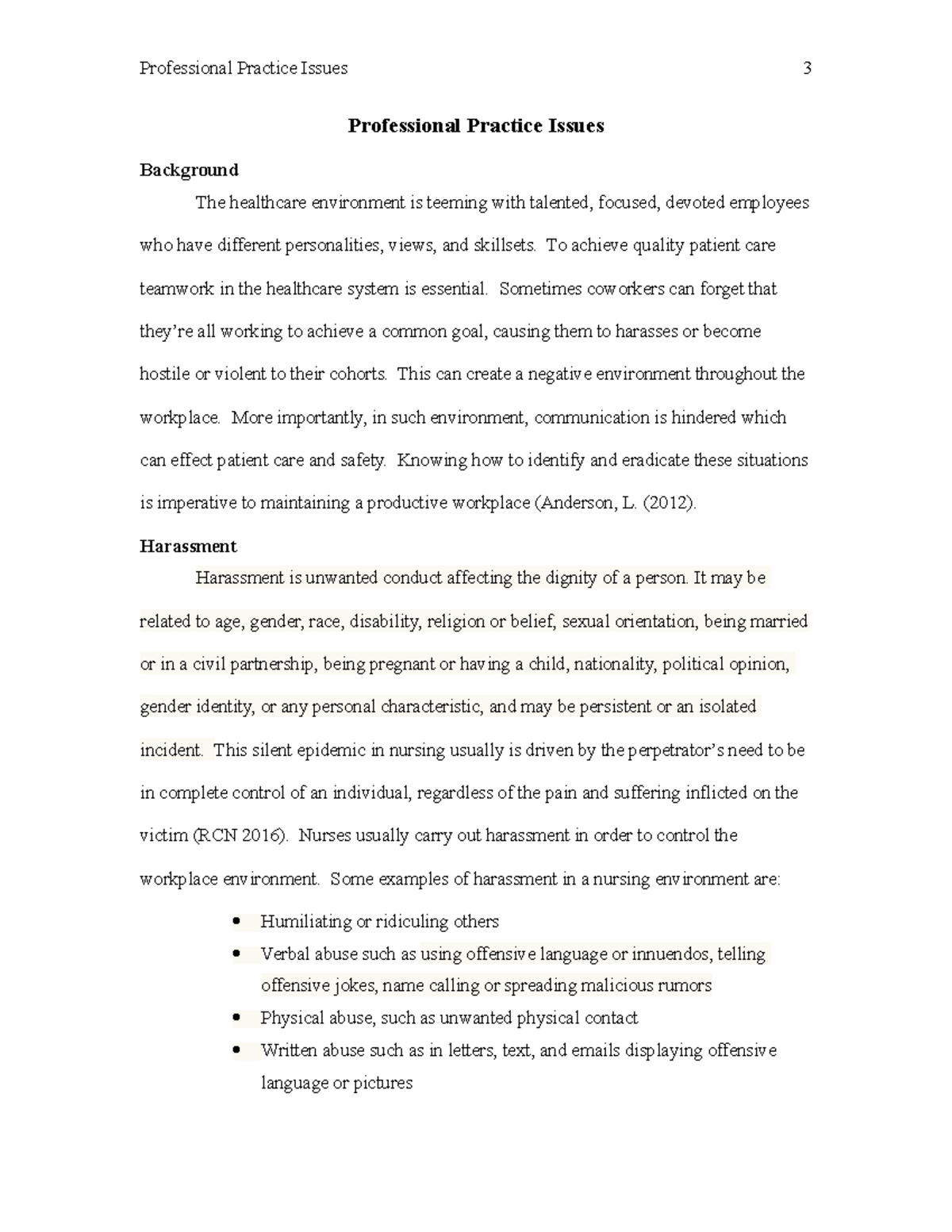 Professional practice issues - Professional Practice Issues Background ...