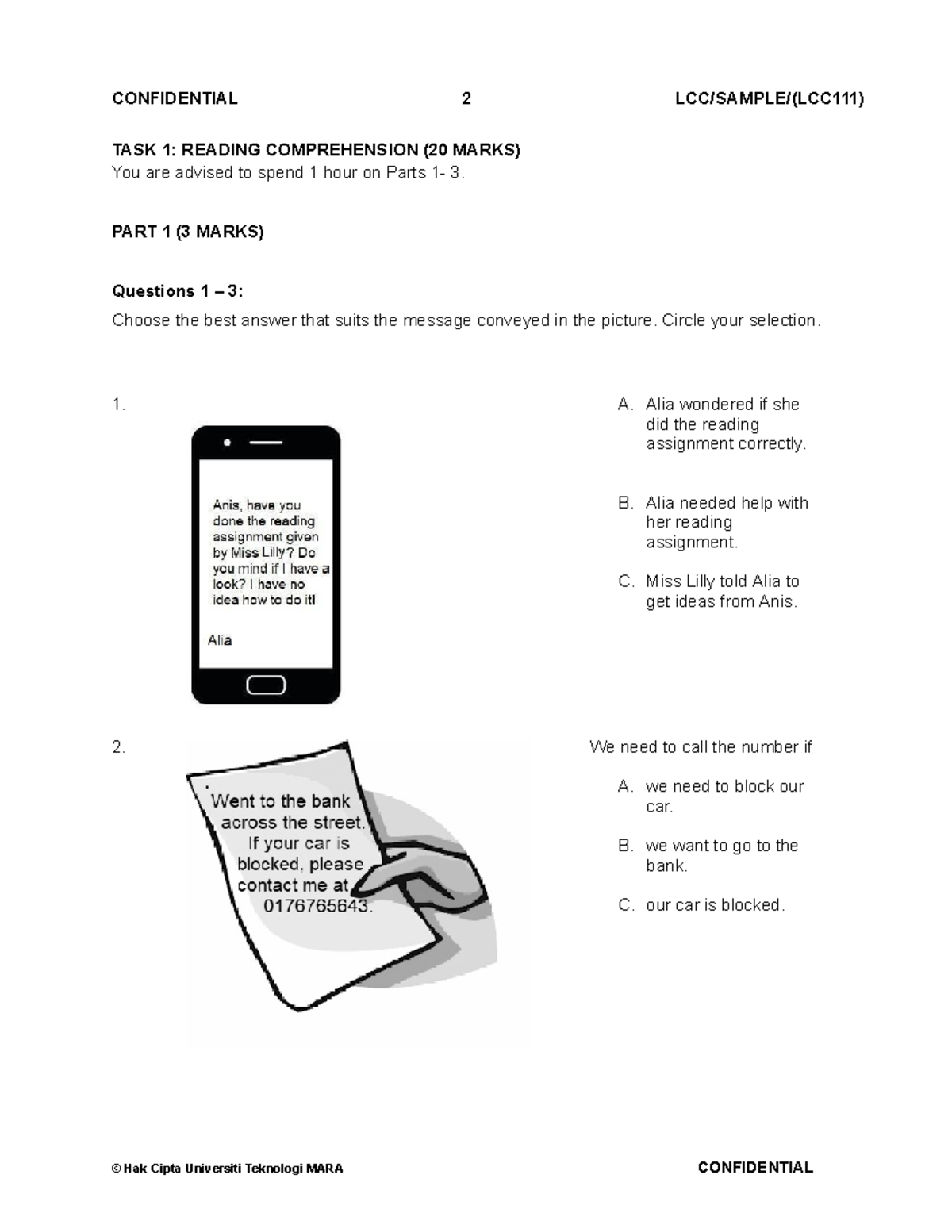LCC111 Sample Final Assessment QP.docx - TASK 1: READING COMPREHENSION (20 MARKS) You are ...
