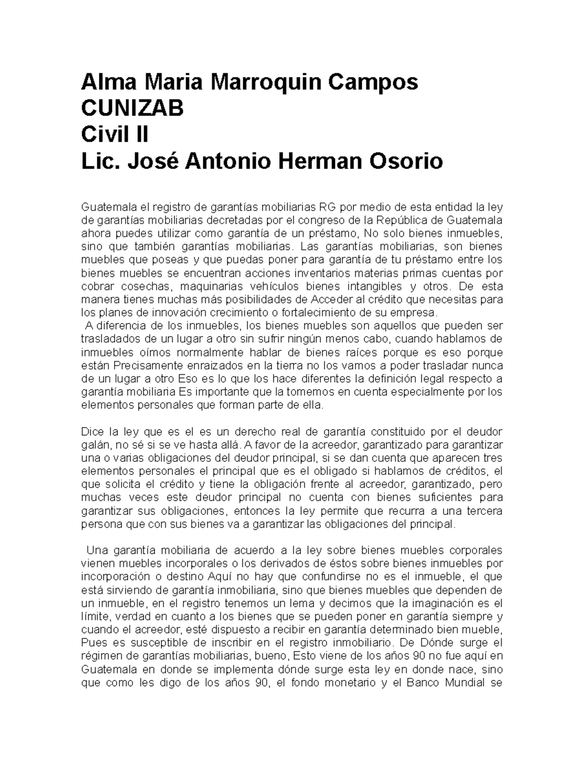 Resumen de Civil - Alma Maria Marroquin Campos CUNIZAB Civil II Lic ...