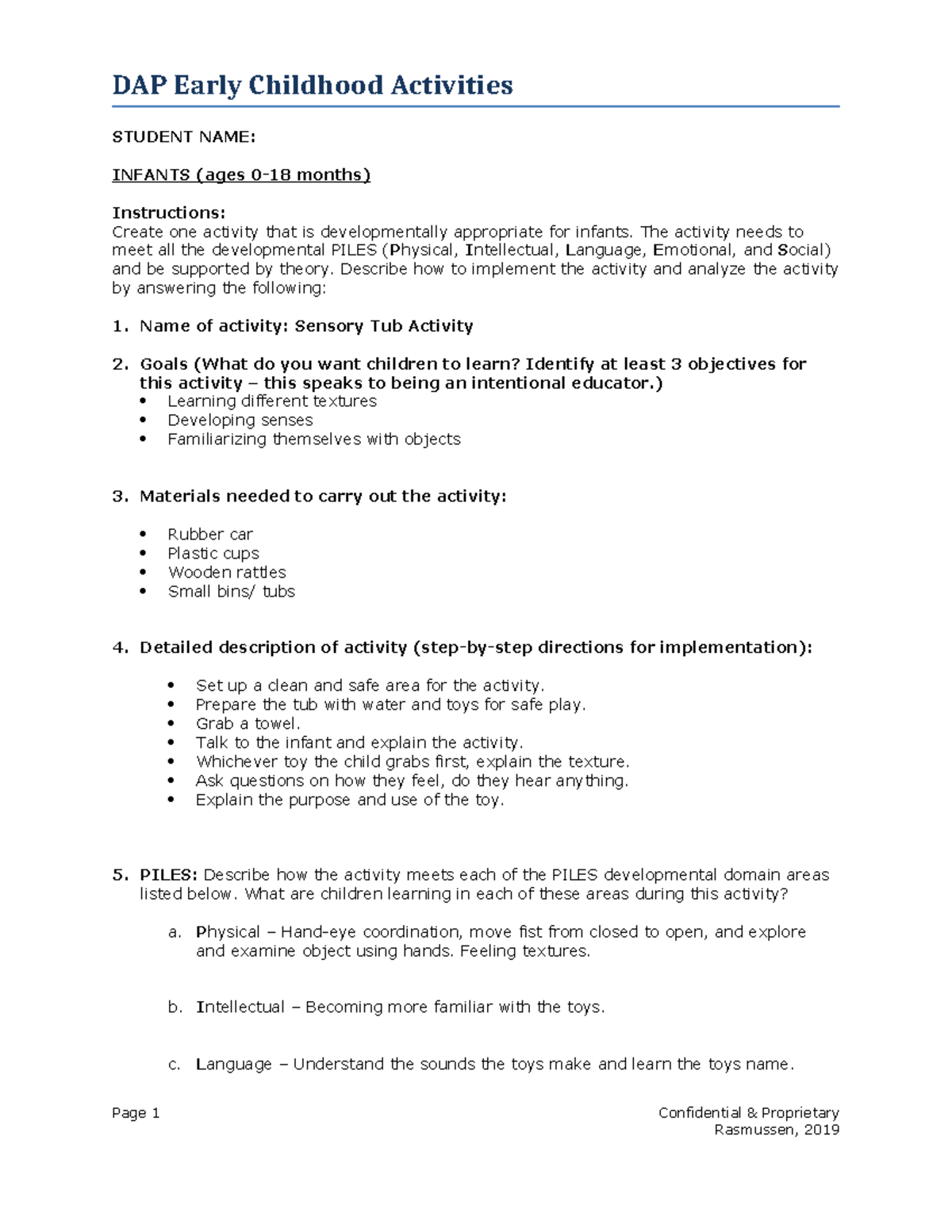 DAPActivityplan - DAP Early Childhood Activities STUDENT NAME: INFANTS ...