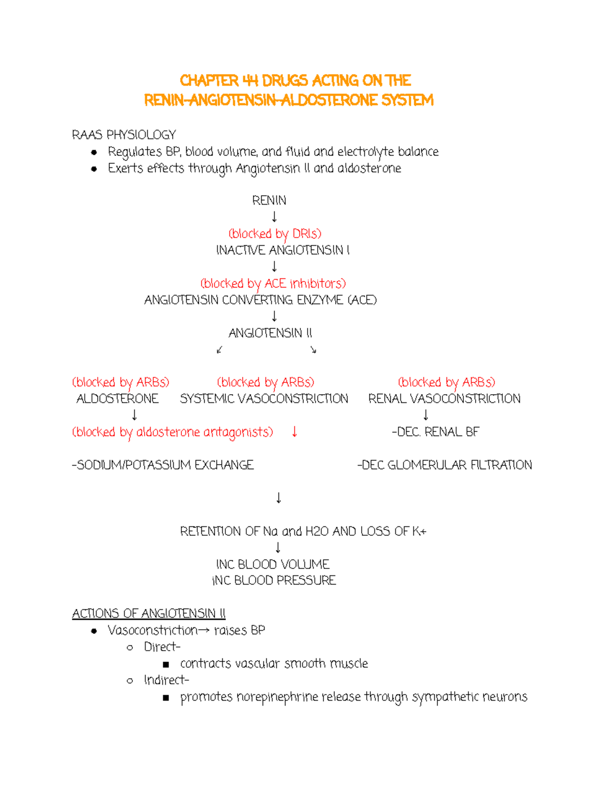 RAAS Drugs - Summary Pharmacology for Nursing Care - CHAPTER 44 DRUGS ...
