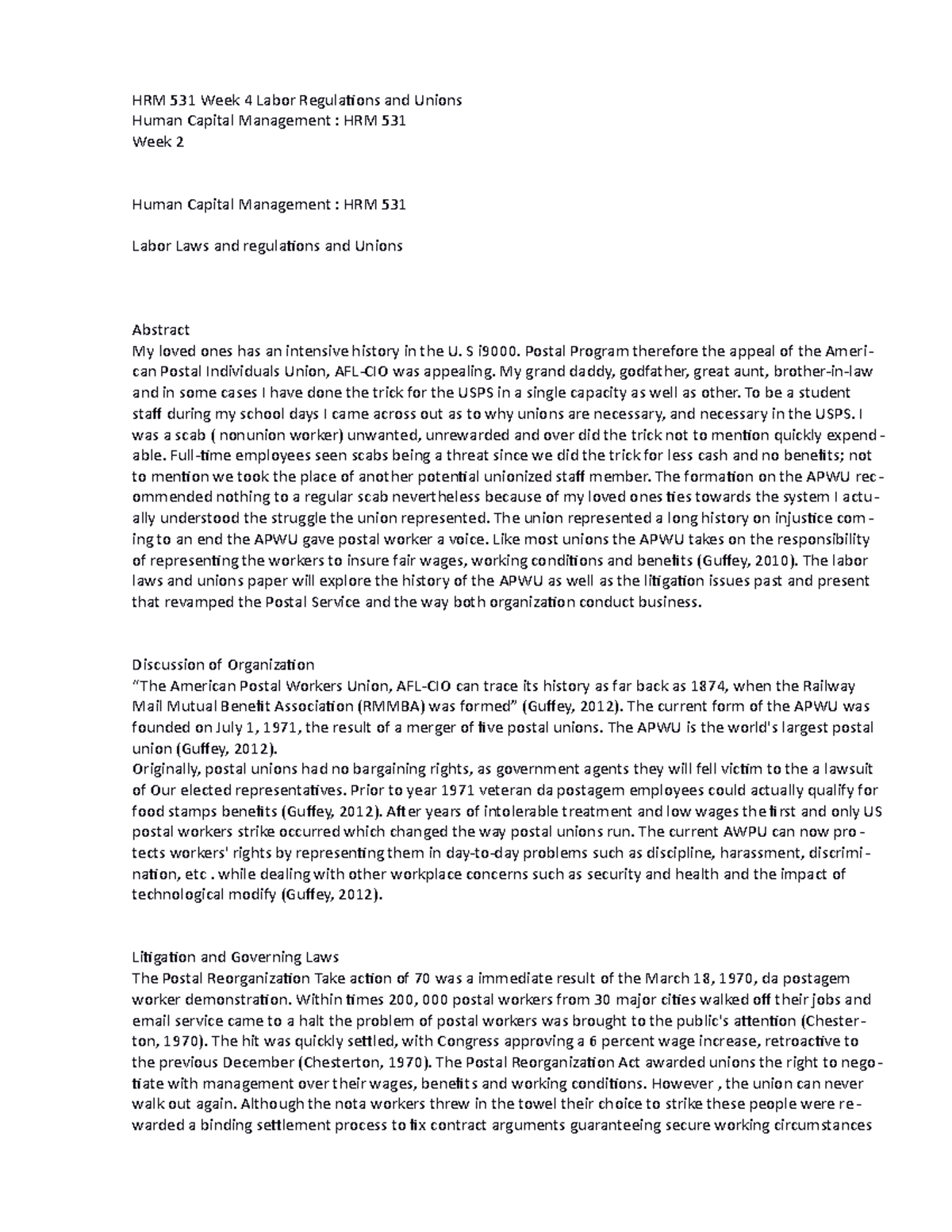 HRM 531 Week 3 Labor Laws and Unions 1 - HRM 531 Week 4 Labor ...