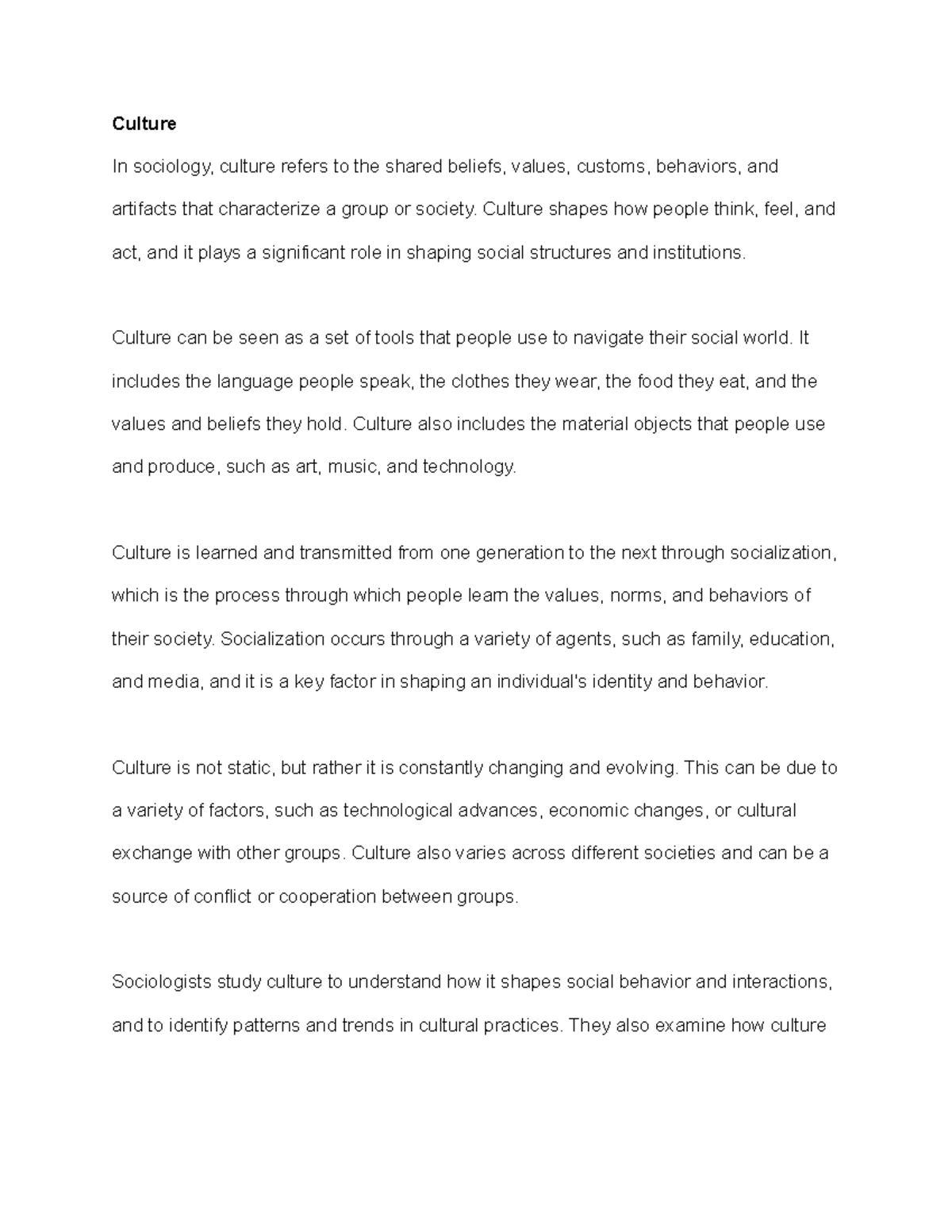 Sociology course outline culture, socialization - Culture In sociology ...