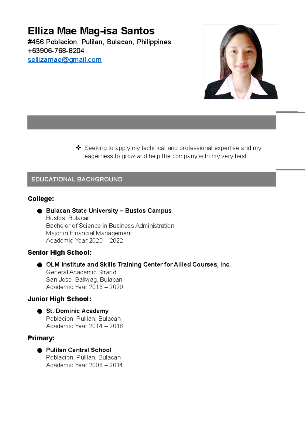 El CV updated - thanks - Elliza Mae Mag-isa Santos #456 Poblacion ...