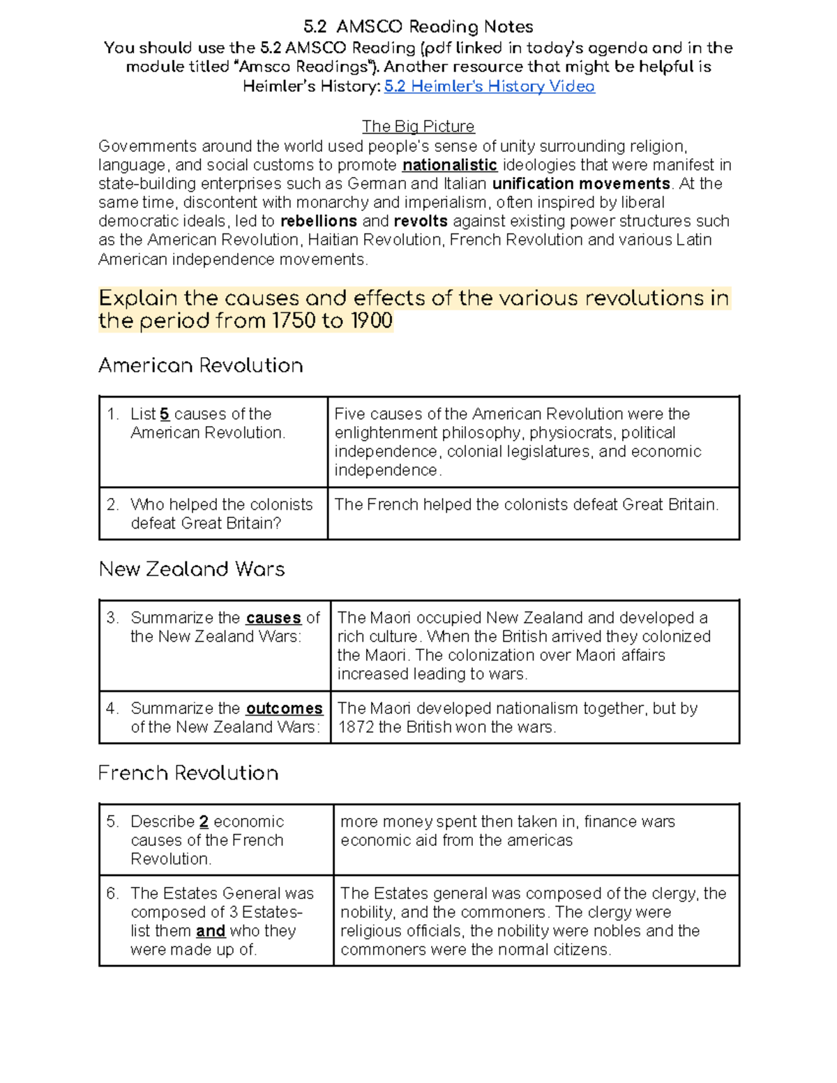 5.2 Reading Notes - 5 AMSCO Reading Notes You should use the 5 AMSCO ...
