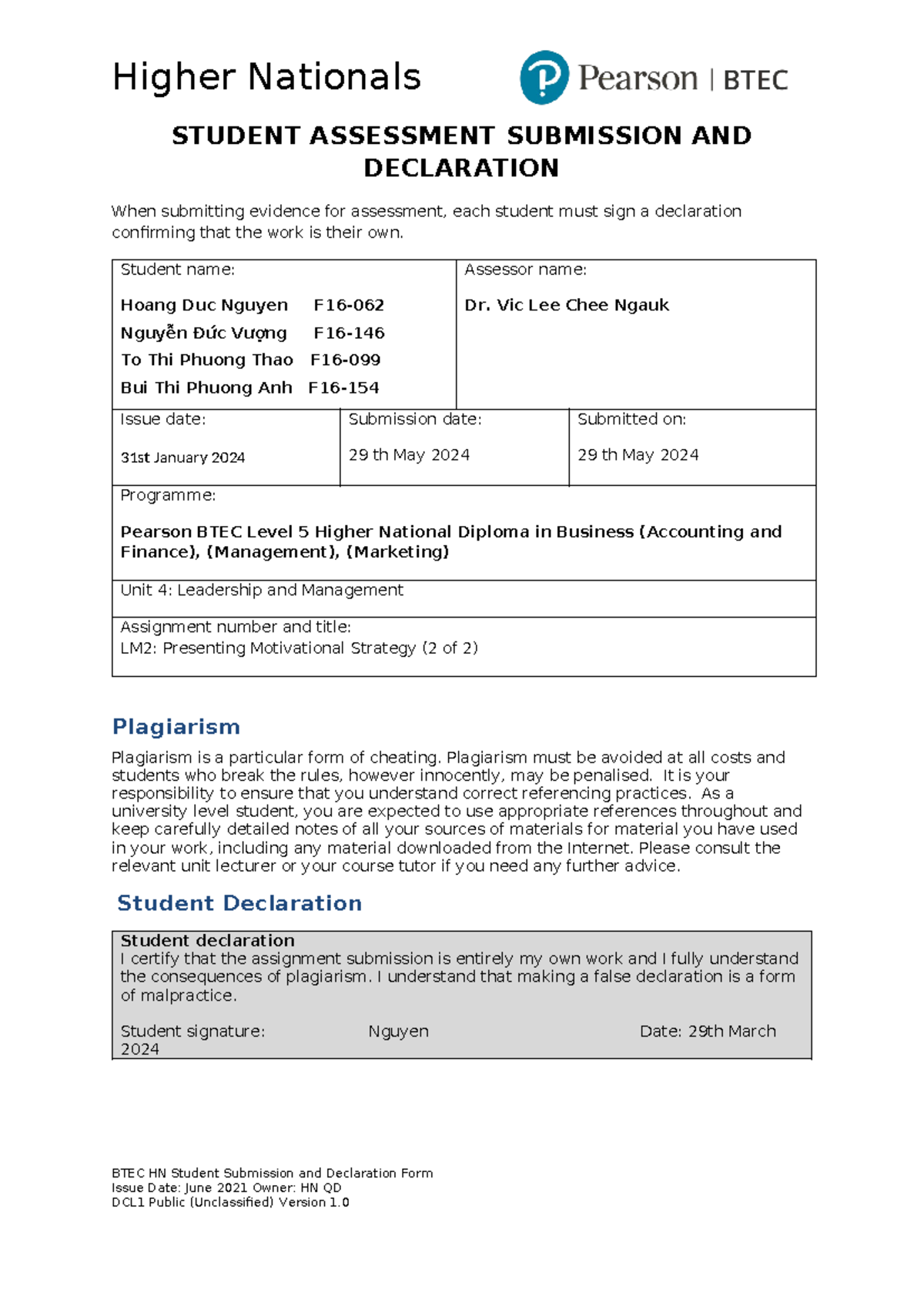 Student Assessment Submission and Declaration-Unit-2 - Higher Nationals STUDENT ASSESSMENT - Studocu