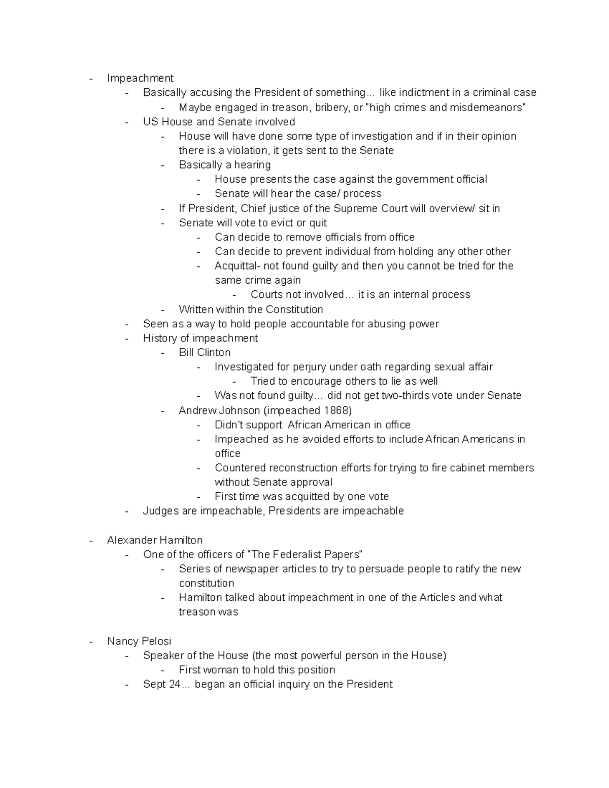 Exam 2 PS227 Class Notes - Impeachment Basically accusing the President ...