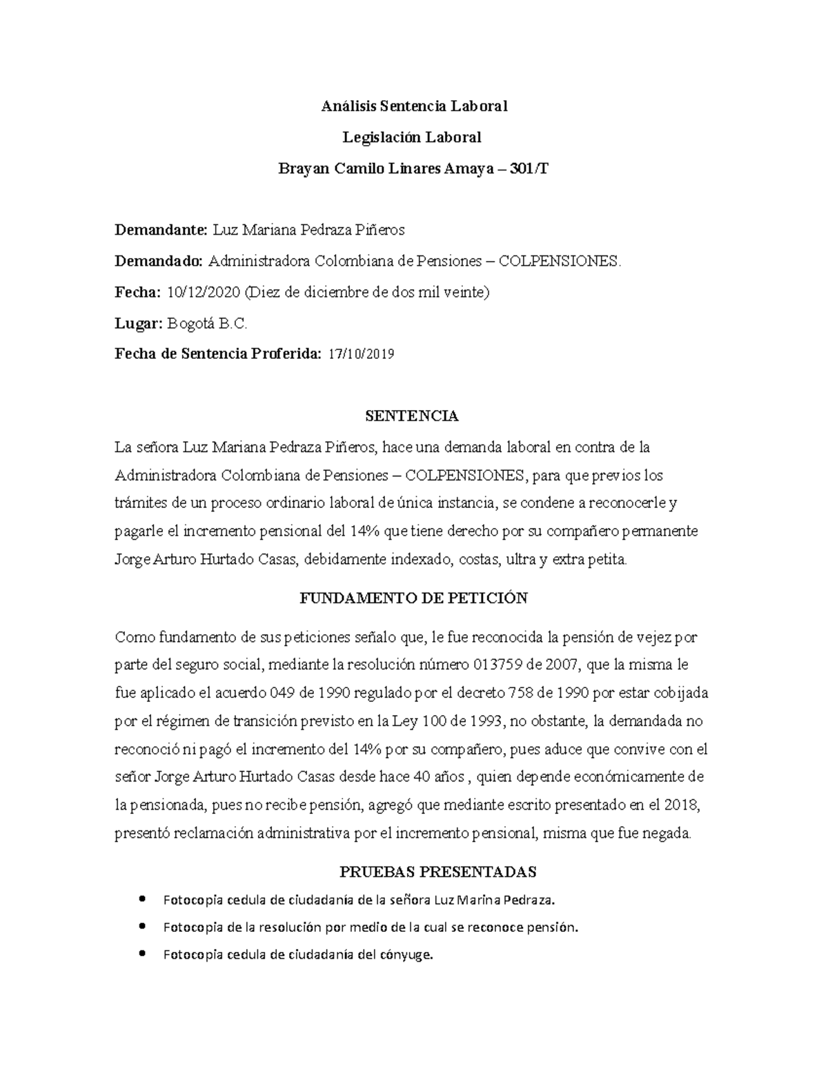 Analisis Sentencia Laboral - Análisis Sentencia Laboral Legislación ...