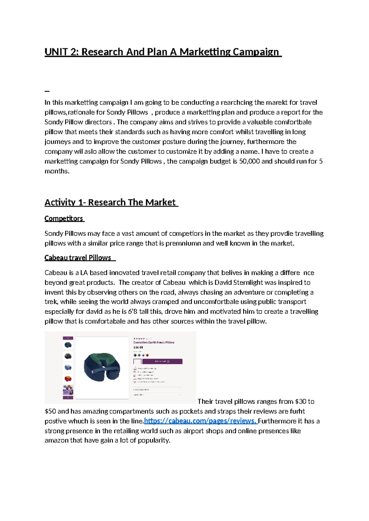 UNIT 2 - Example of student work for unit 2 Marketing Campaign Pass ...