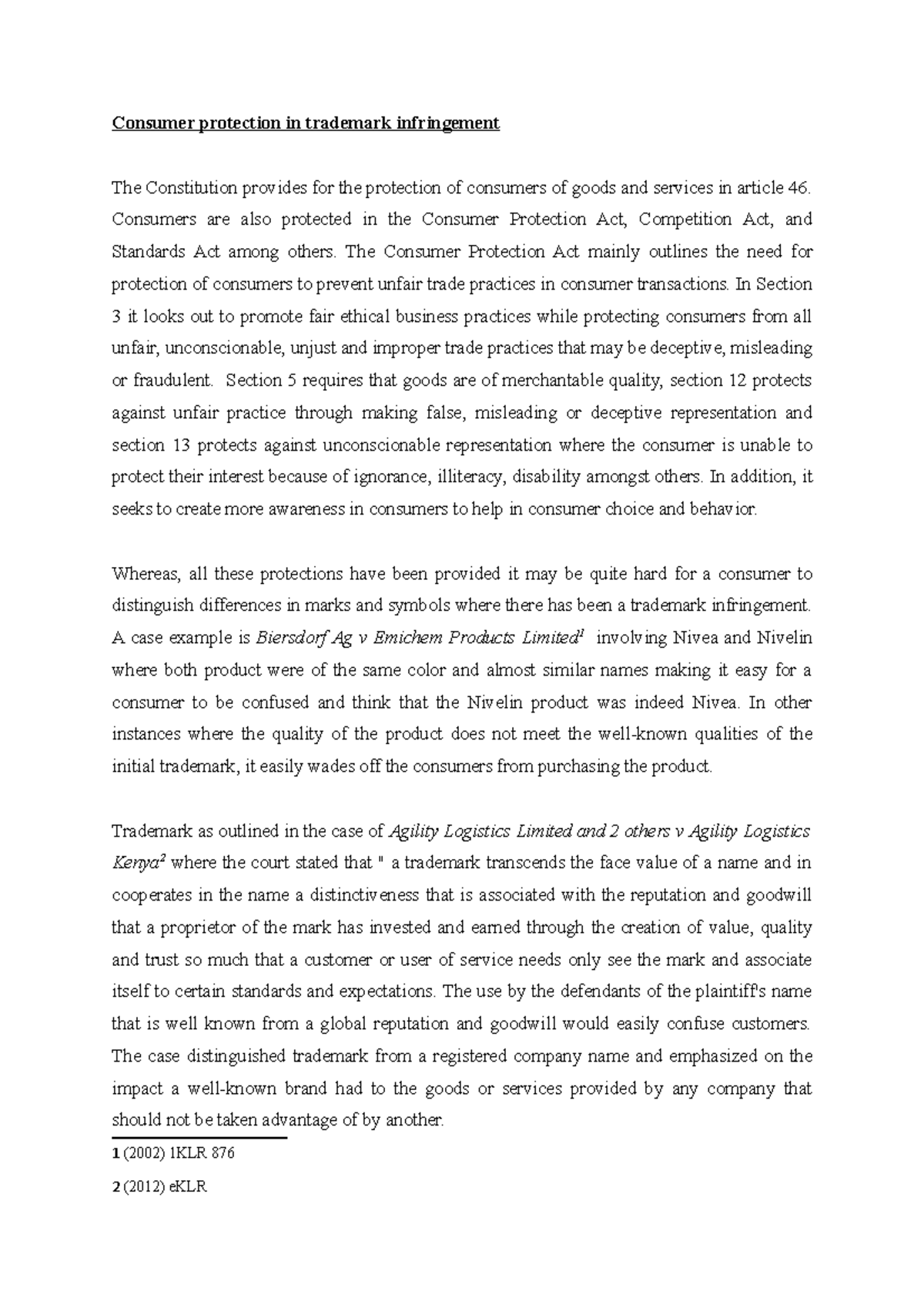 Trademark AND Consumer Protection - Consumer protection in trademark ...