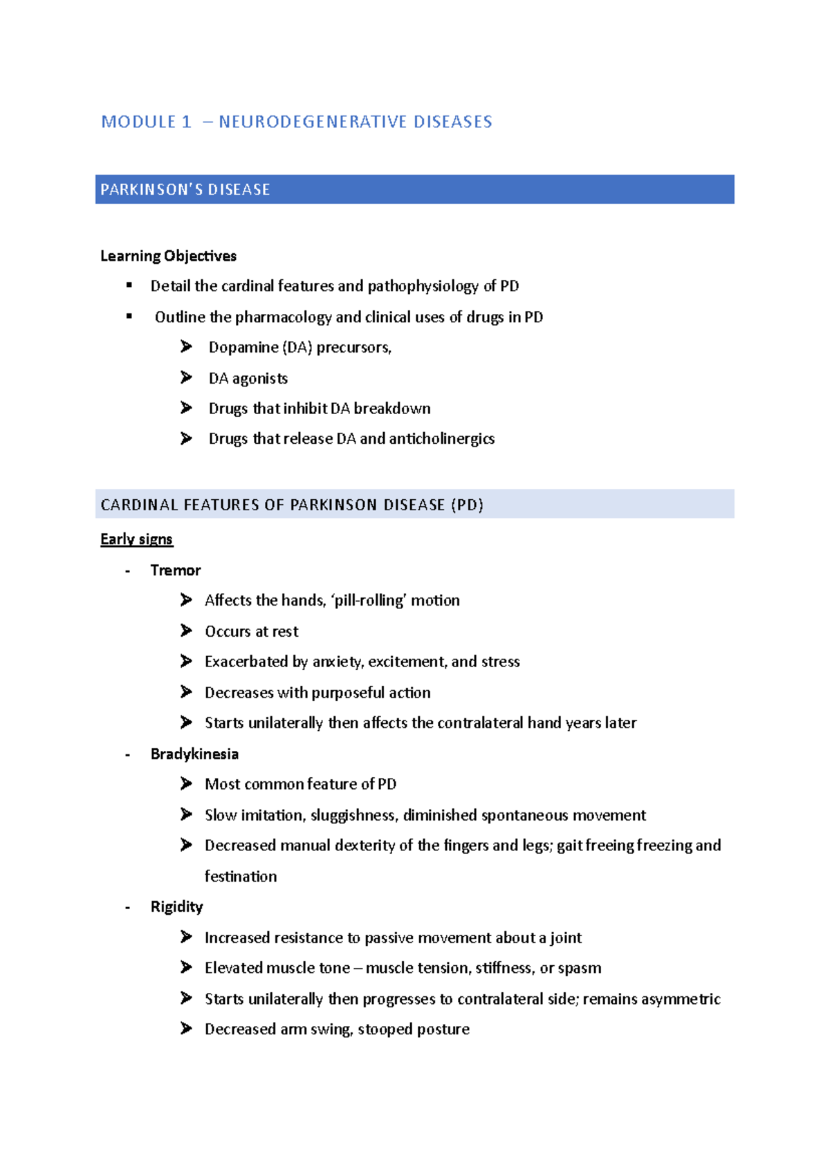 Module 1 summary - neuropharmacology - MODULE 1 – NEURODEGENERATIVE ...