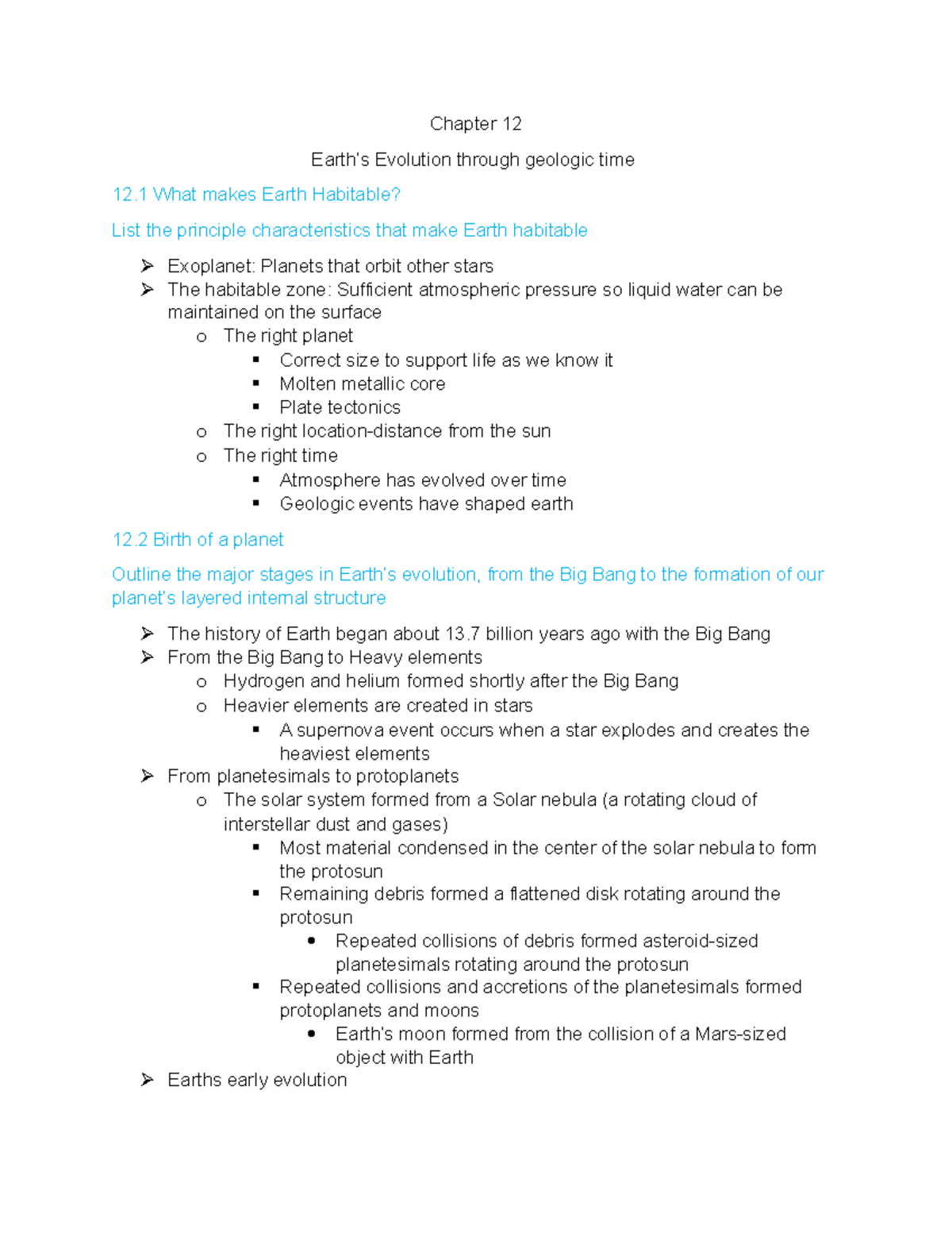 Chapter 12 notes - Chapter 12 Earth’s Evolution through geologic time ...
