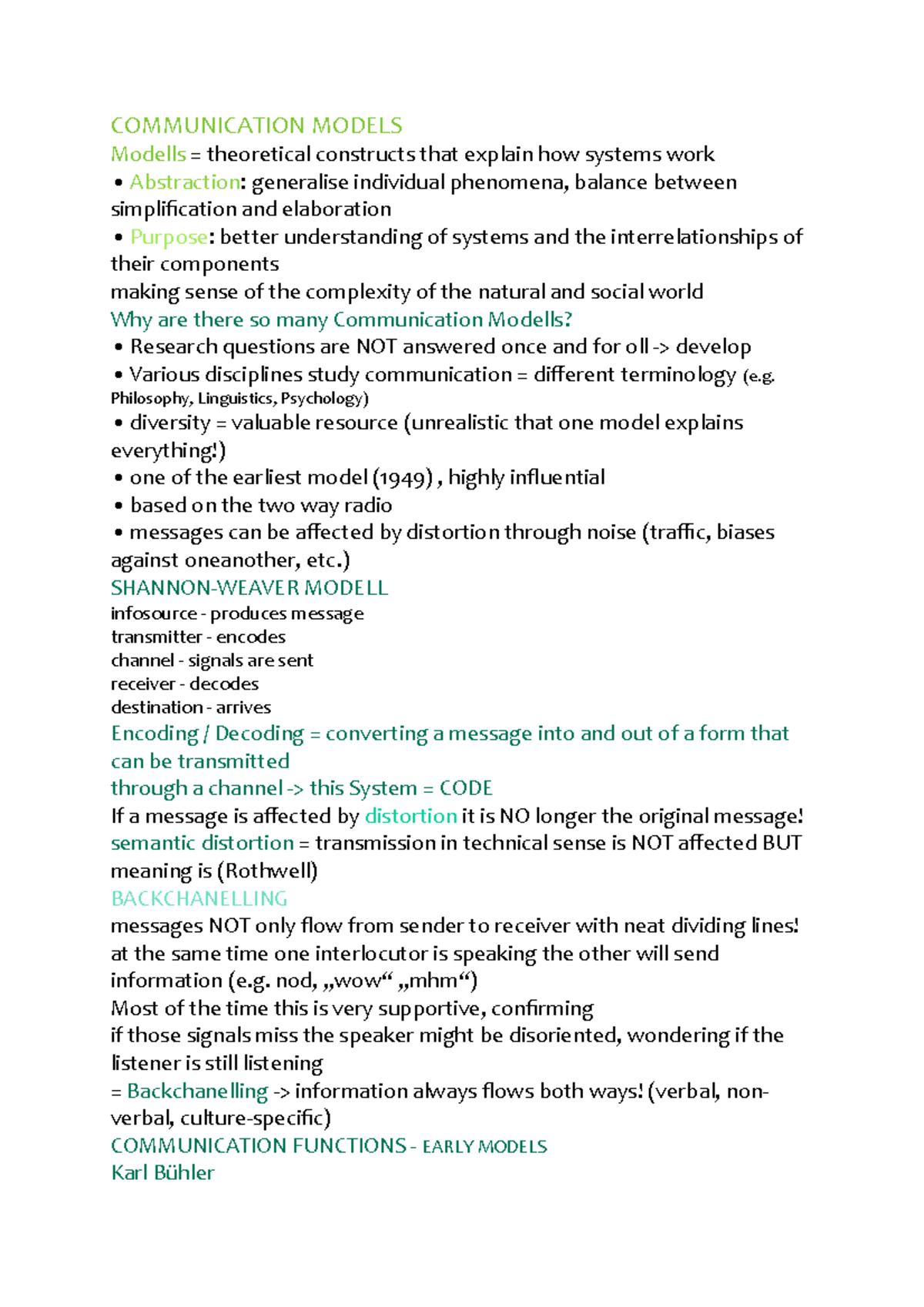 Communication Models - IB Notes - COMMUNICATION MODELS Modells ...