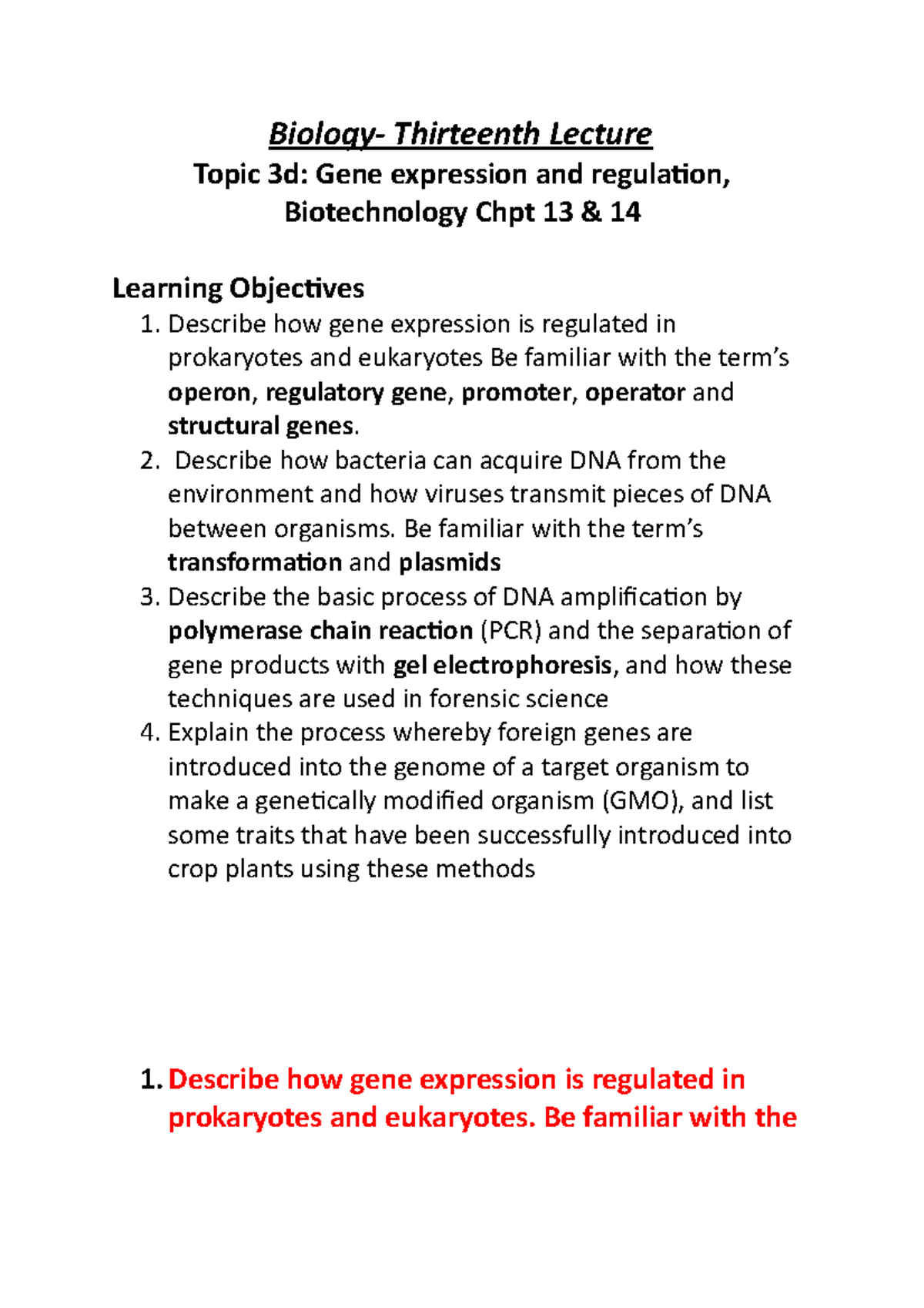 Bio Thirteenth Lecture - Biology- Thirteenth Lecture Topic 3d: Gene ...