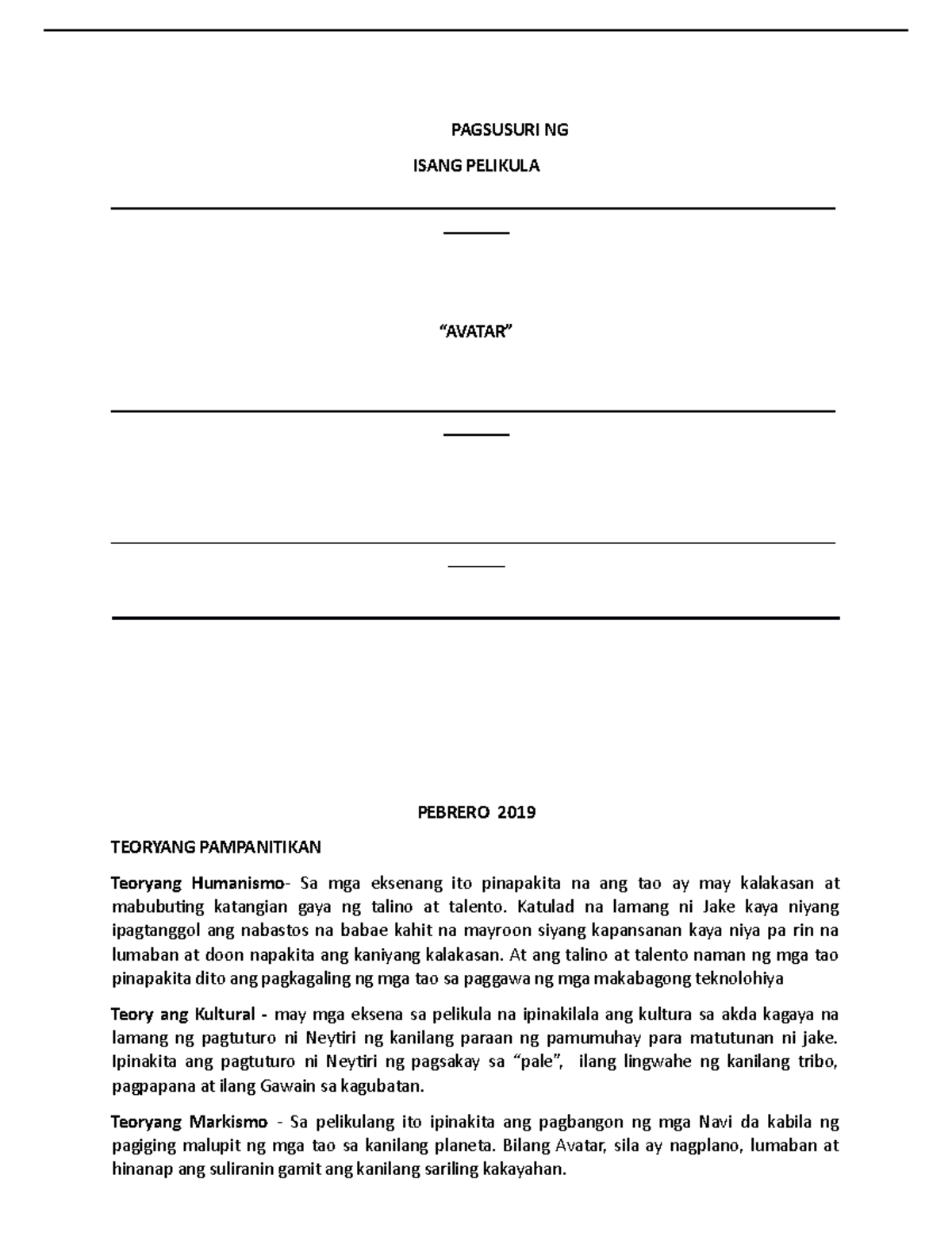 Pagsusuri - Essay - PAGSUSURI NG ISANG PELIKULA - Studocu