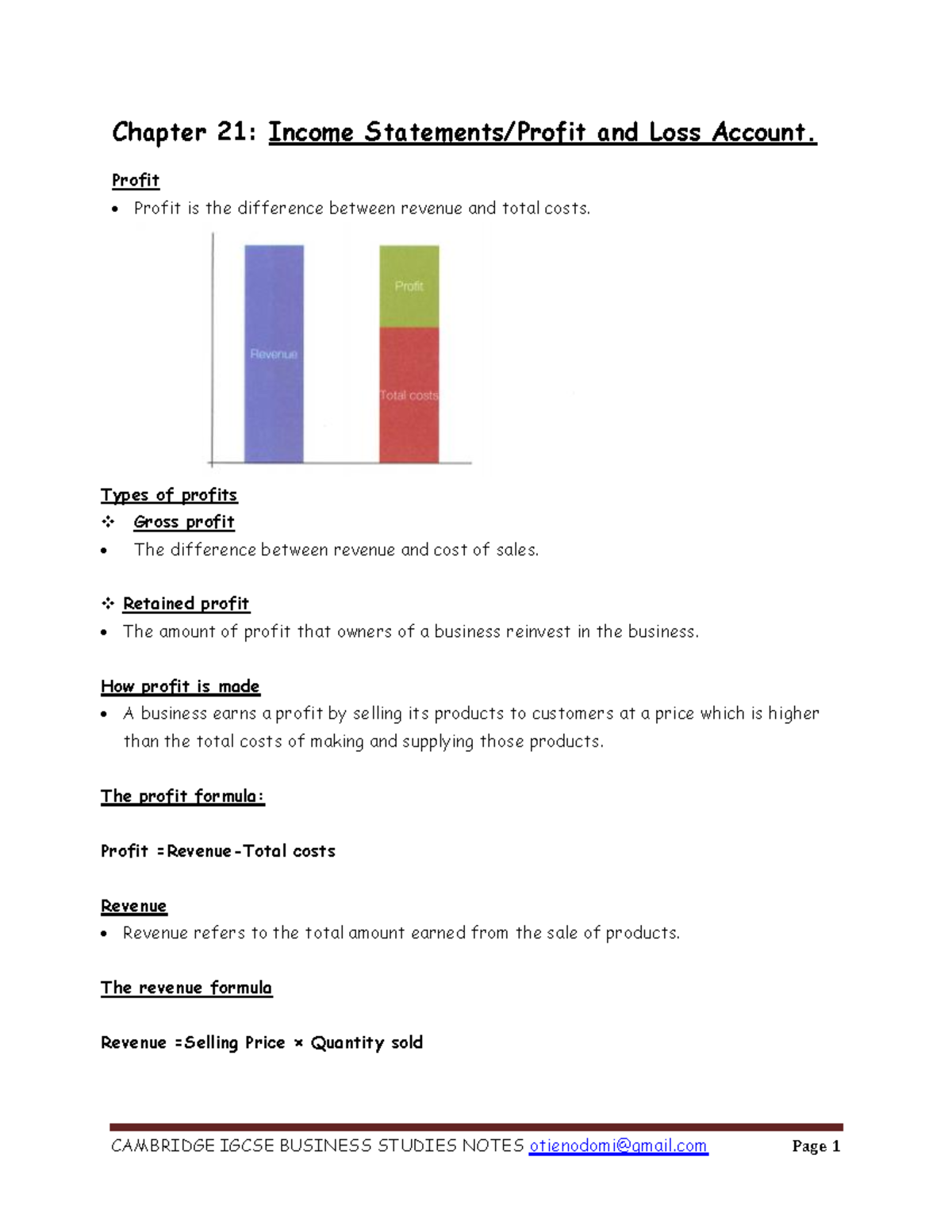 Income Statements docx - CAMBRIDGE IGCSE BUSINESS STUDIES NOTES ...
