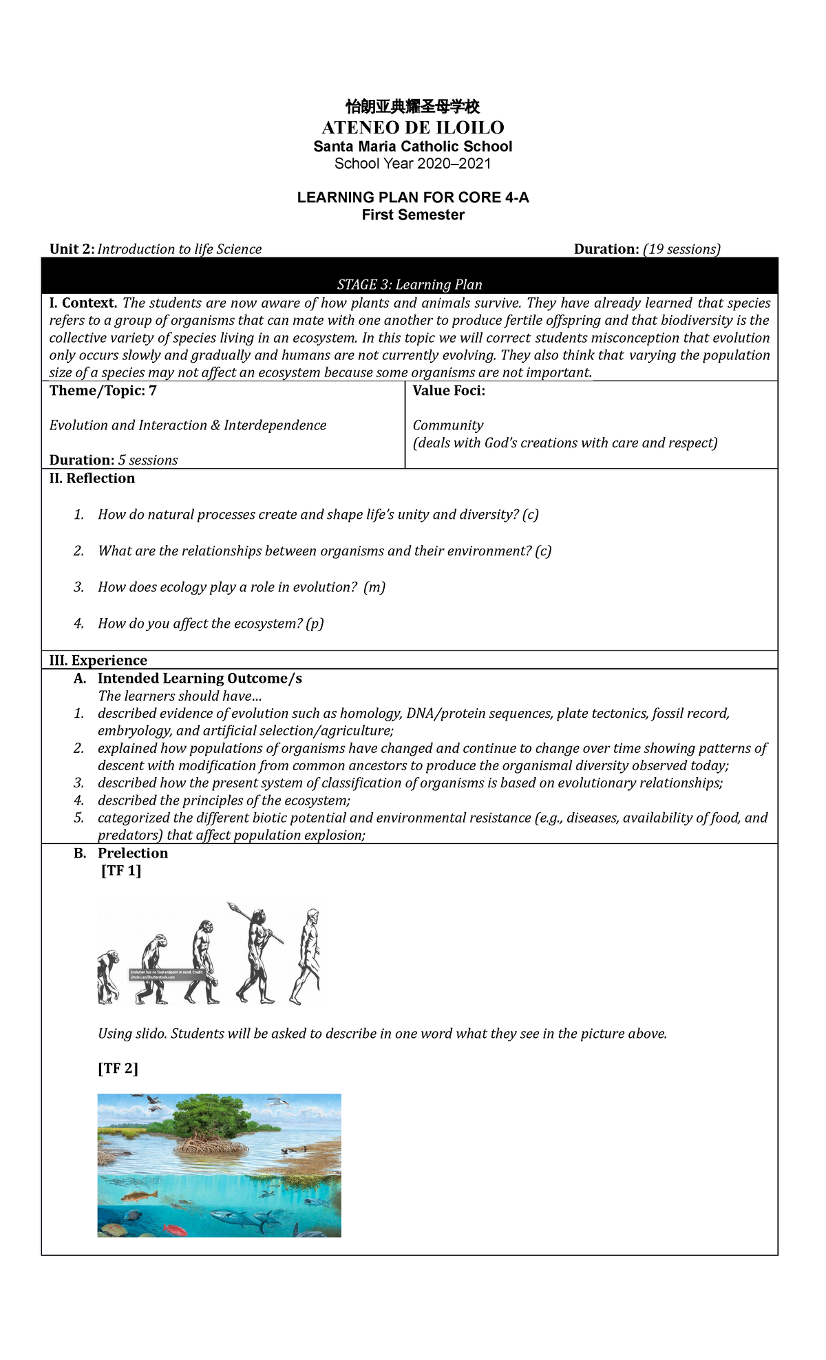 Evolution - LIFE SCIENCE - 怡朗亚典耀圣母学校 ATENEO DE ILOILO Santa Maria ...