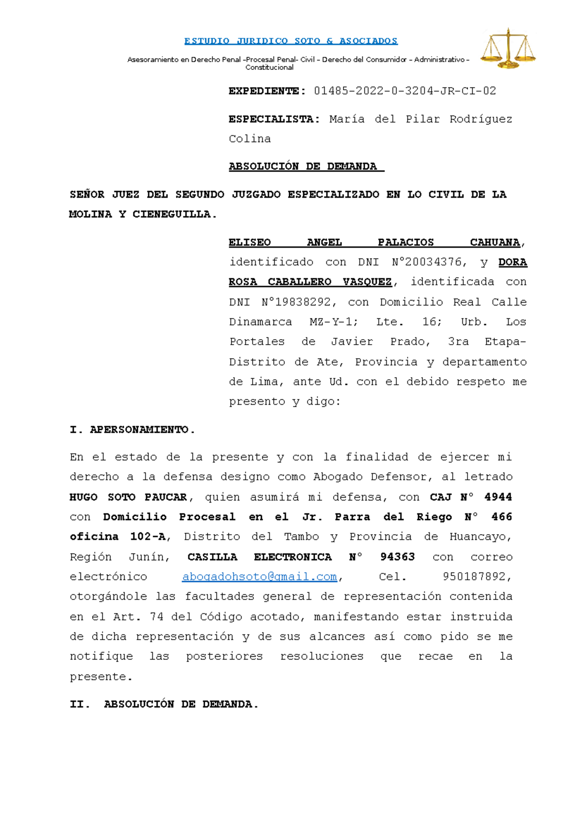 AbsolucióN DE Demanda - Eliseo - Asesoramiento en Derecho Penal ...