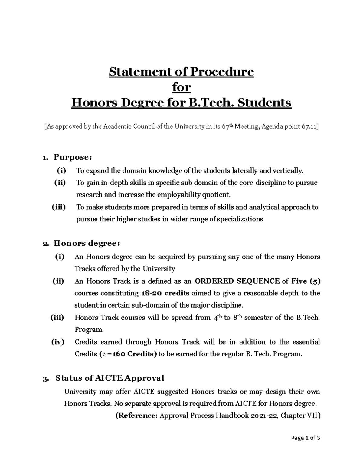 Statement of Procedure SOP Honors Degree - Page 1 of 3 Statement of ...