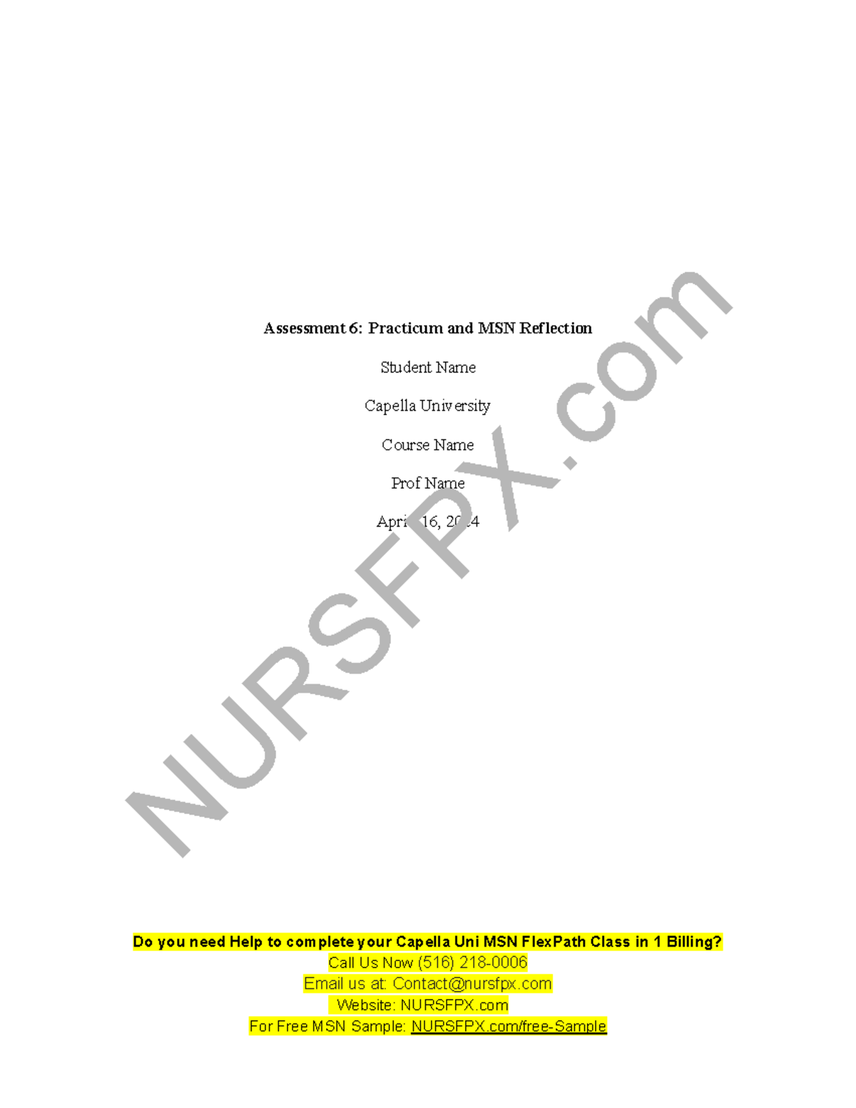 NURS FPX 6025 Assessment 6 Practicum and MSN Reflection - Assessment 6 ...