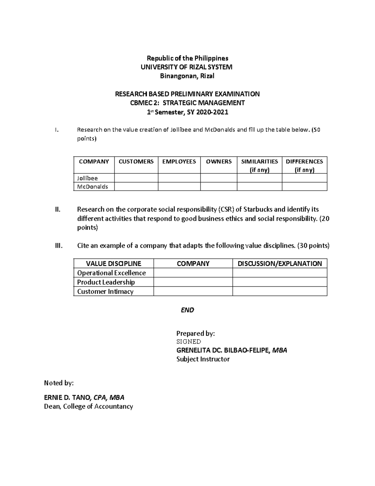 Scribd - RESEARCH BASED PRELIMINARY EXAMINATION CBMEC 2: STRATEGIC ...