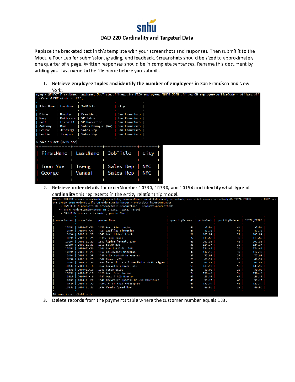 DAD 220 Cardinality and Targeted Data Template - Then submit it to the ...