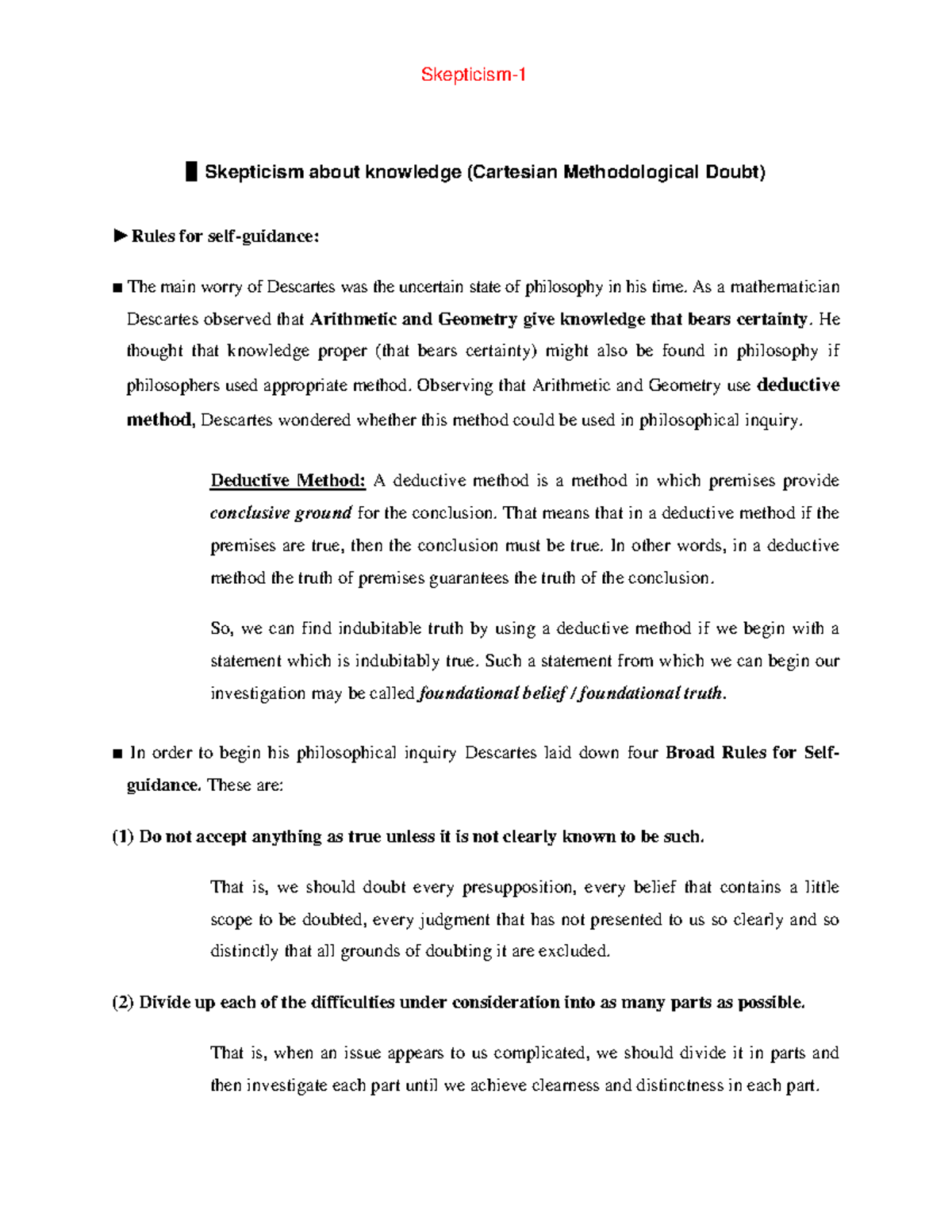Skepticism Notes - Lecture-6 (Skepticism) Skepticism about knowledge ...