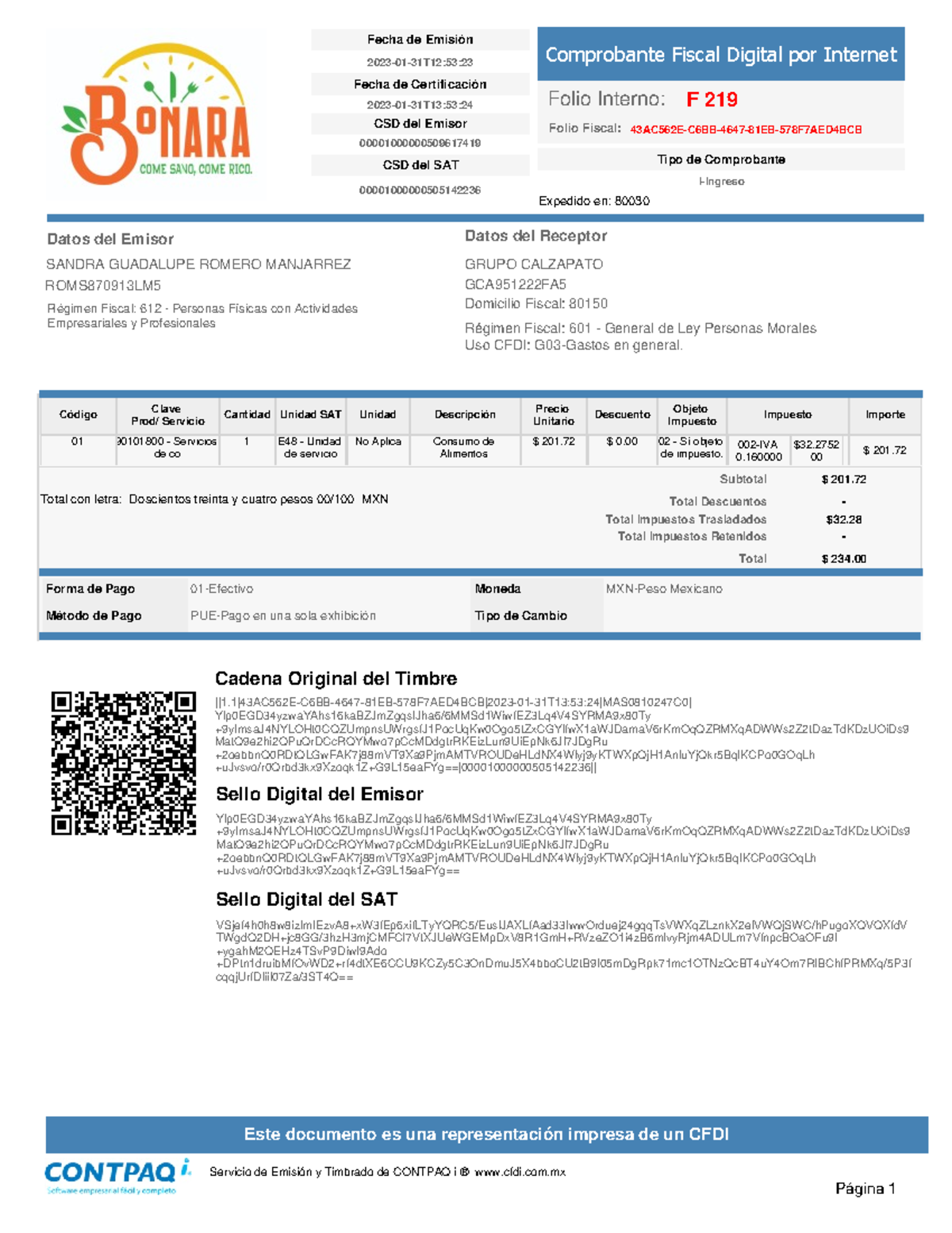 Folio Fiscal 43ac562ec6bb464781 eb578f7aed4bcb - Código Prod ...