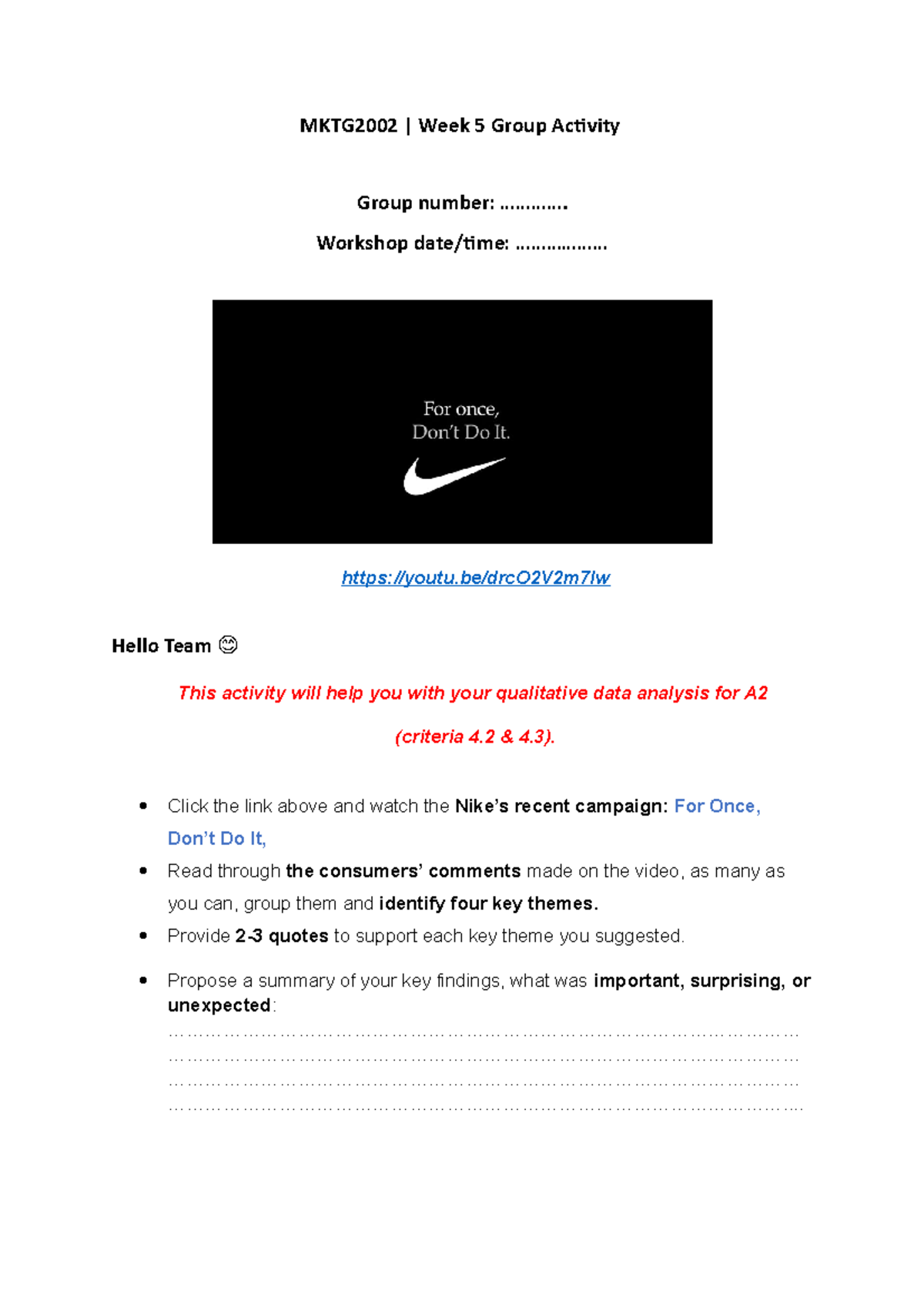 Group Activity Help - MKTG2002 | Week 5 Group Activity Group number ...