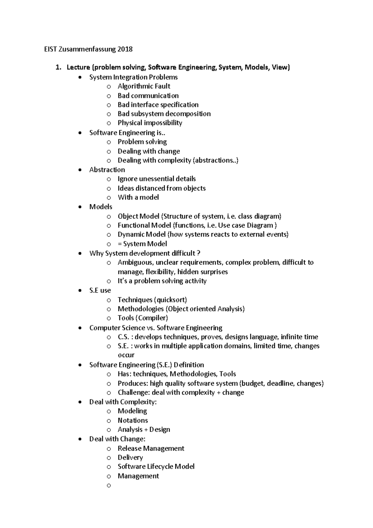 EIST Zusammenfassung 2018 - EIST Zusammenfassung 2018 1. Lecture (problem solving, Software ...