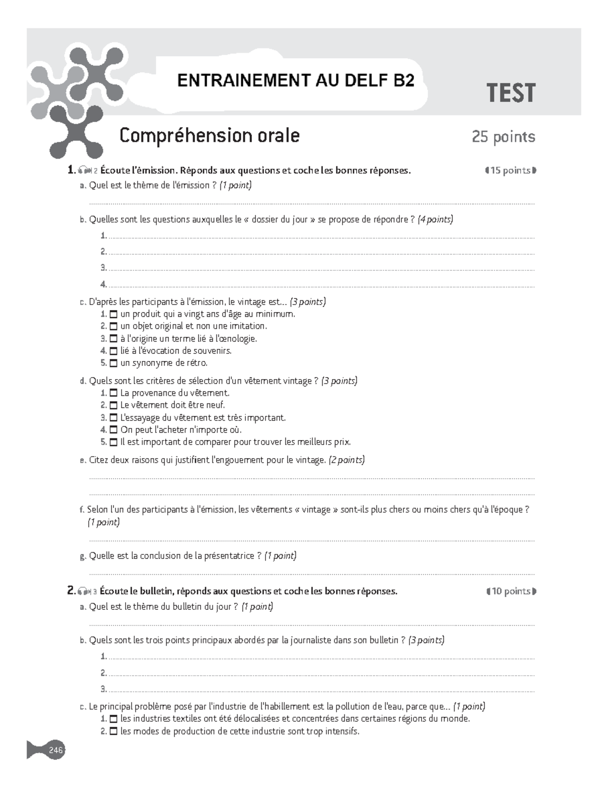 DELF B2 2024/04 - Compréhension orale 25 points 2 Écoute l’émission ...