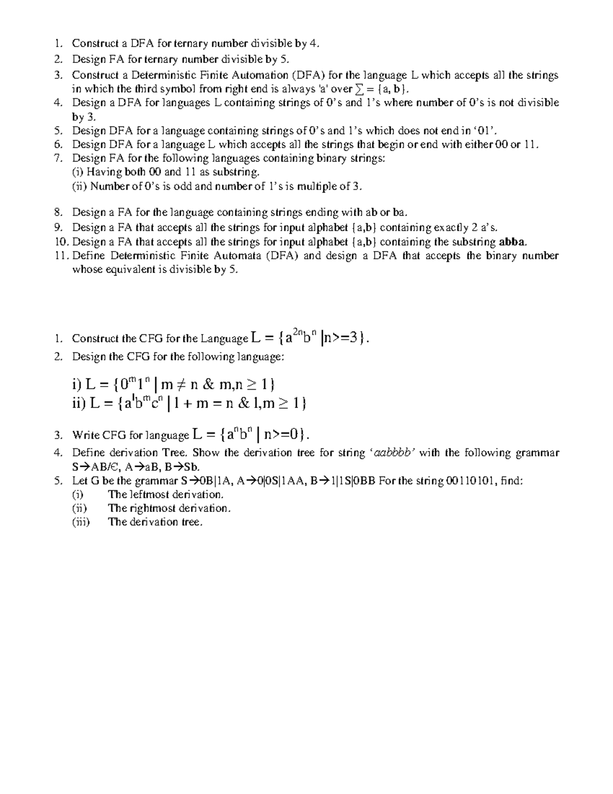 Questions Unit-1 [TAFL] - Construct a DFA for ternary number divisible ...