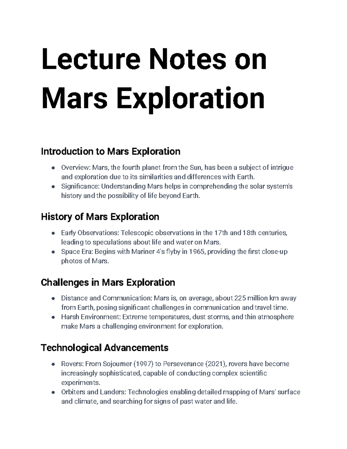Lecture Notes on Mars Exploration - Lecture Notes on Mars Exploration ...