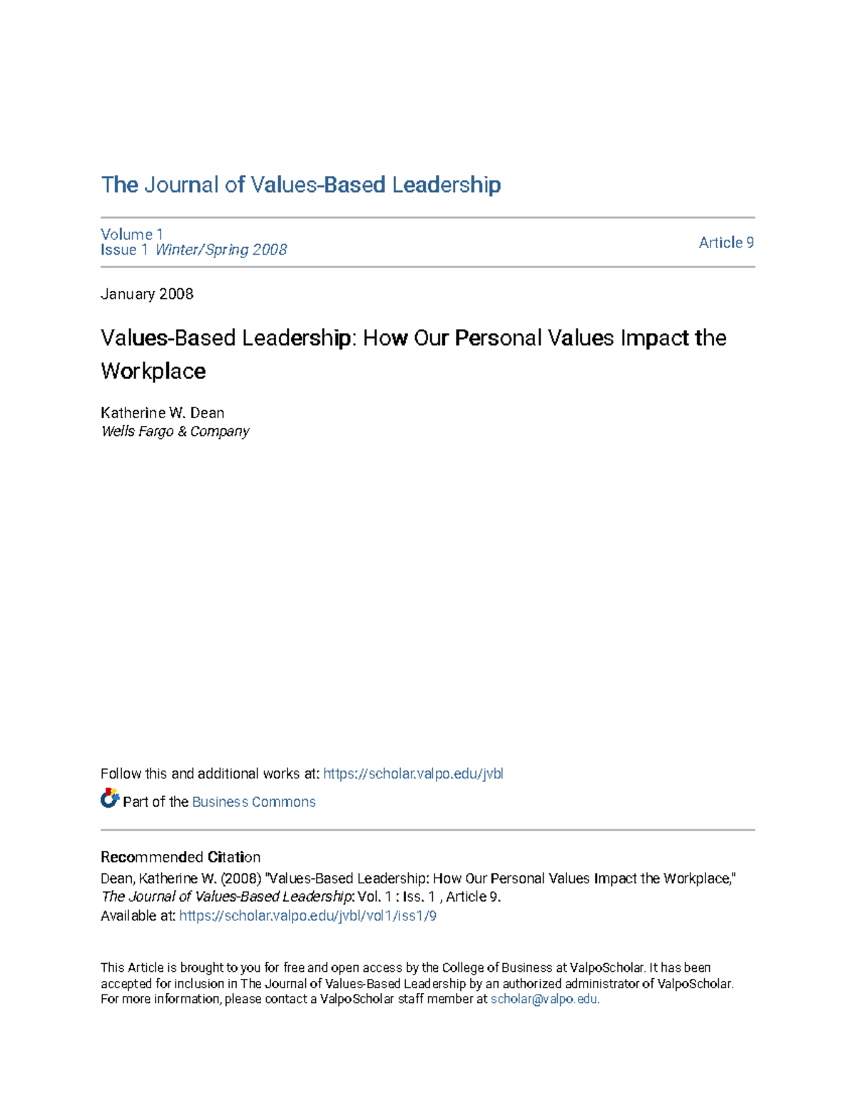 Values-Based Leadership How Our Personal Values Impact the Workp - The ...