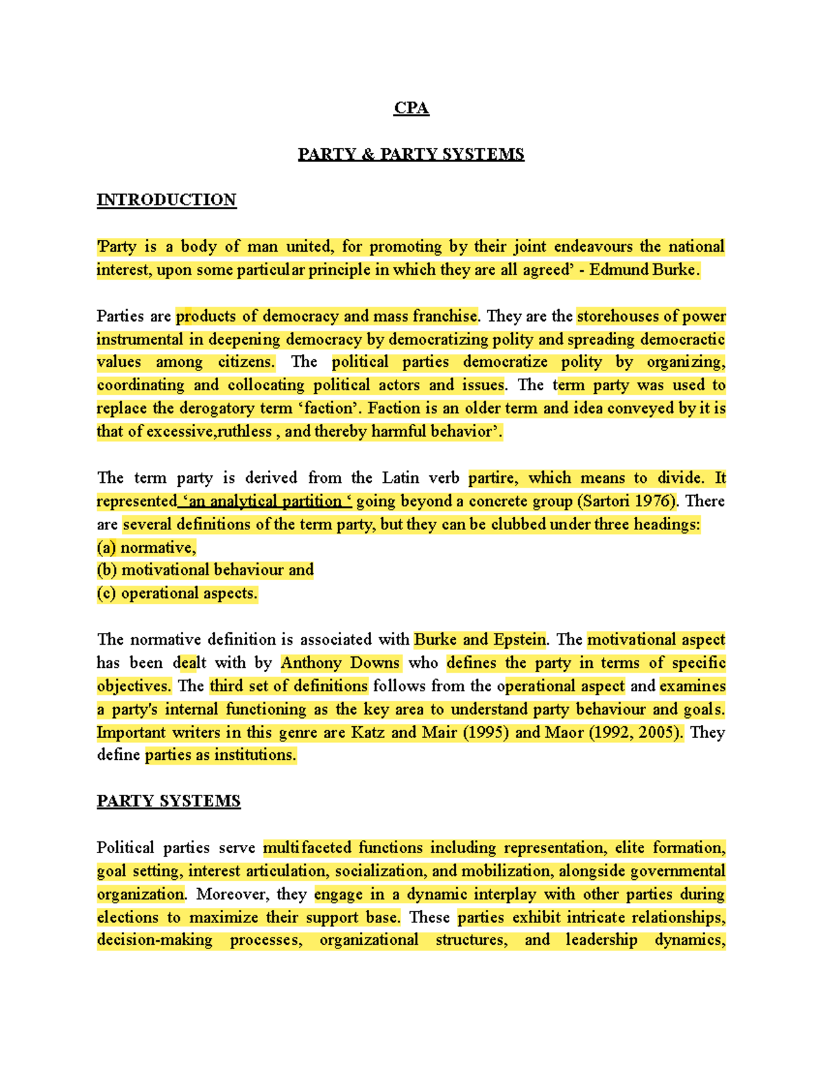 CPA - CPA important questions - CPA PARTY & PARTY SYSTEMS INTRODUCTION ...