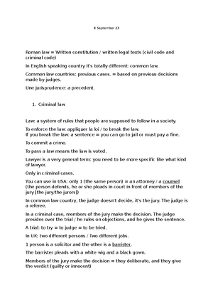 Anglais 4 - cours 4 - Anglais Finish the part of court room The judge ...