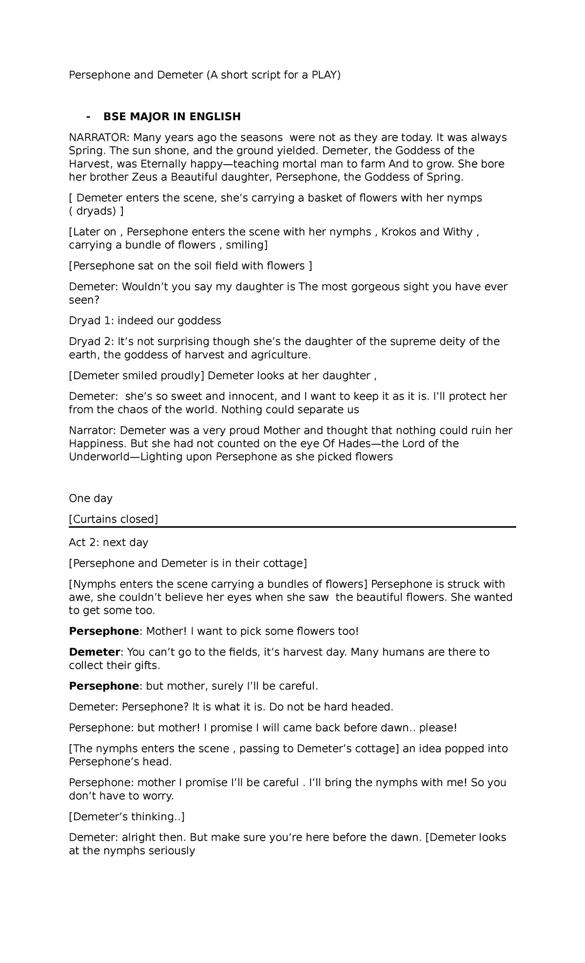 Demeter - A short script for a play - Persephone and Demeter (A short ...