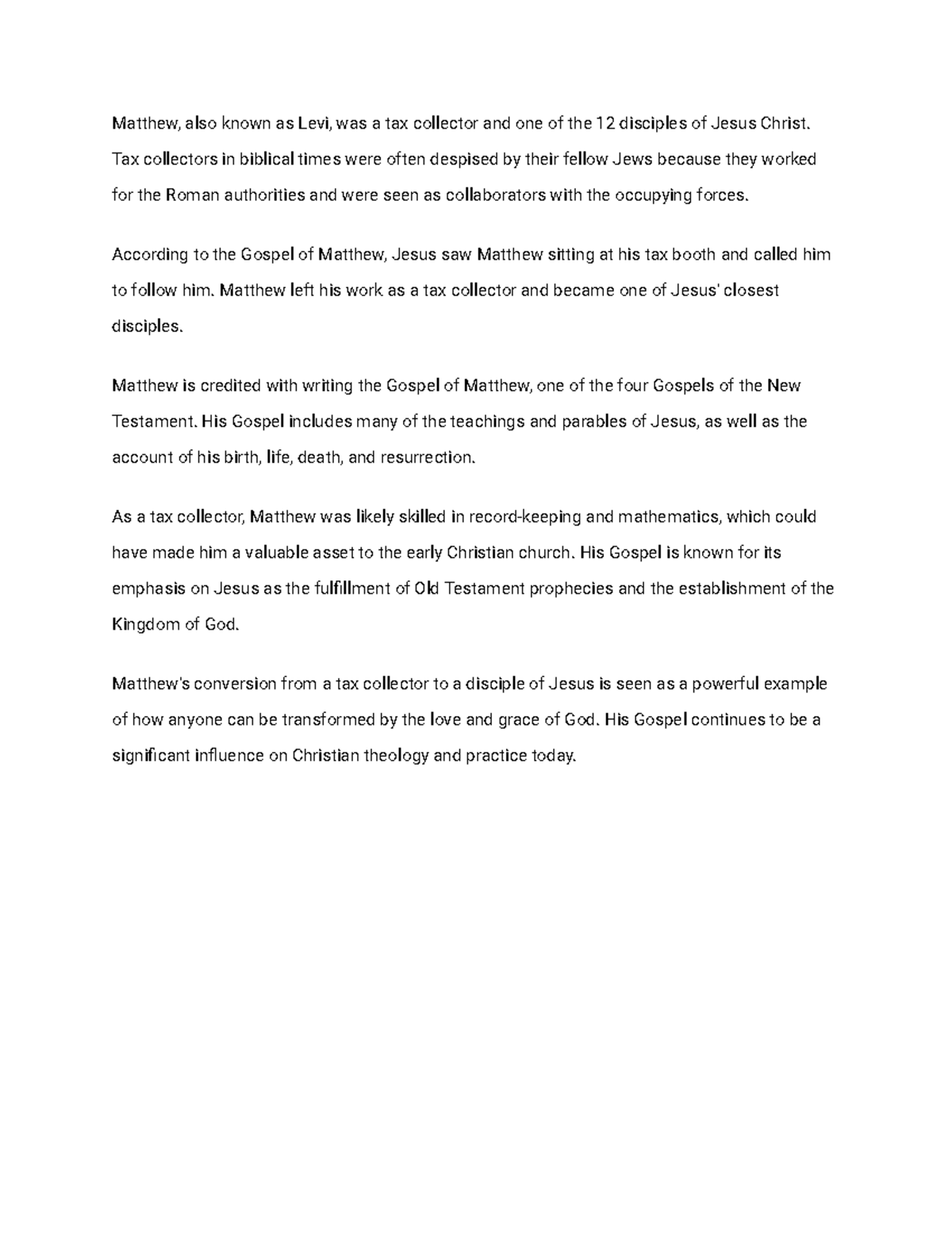 Untitled document (40) - Matthew, also known as Levi, was a tax ...