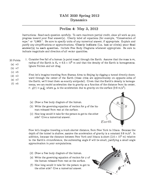 Prelim 3 - Questions and problems from the third exam - TAM 2030 Spring ...